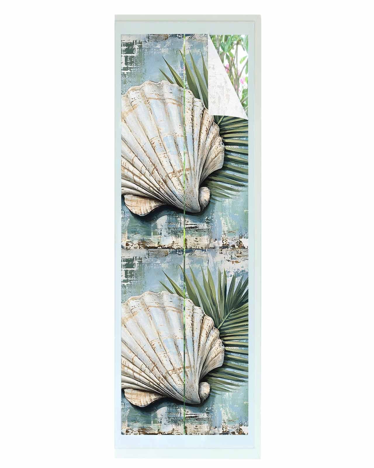 Window Privacy Film Blue Coastal Stained Glass Window Film Decorative ...