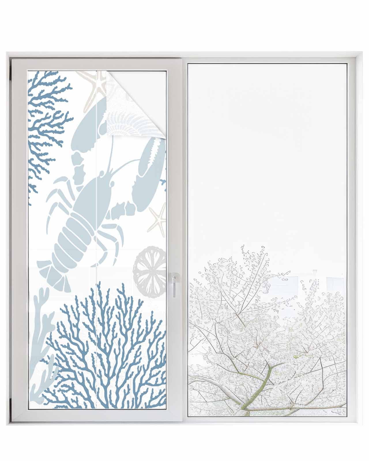 Window Privacy Film Blue Coastal Stained Glass Window Film Decorative ...