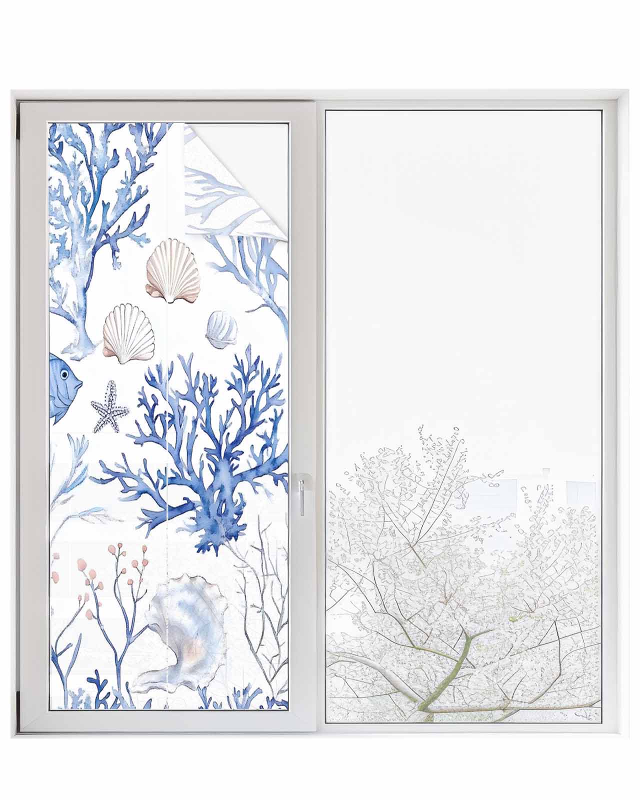 Window Privacy Film Blue Coastal Stained Glass Window Film Decorative ...