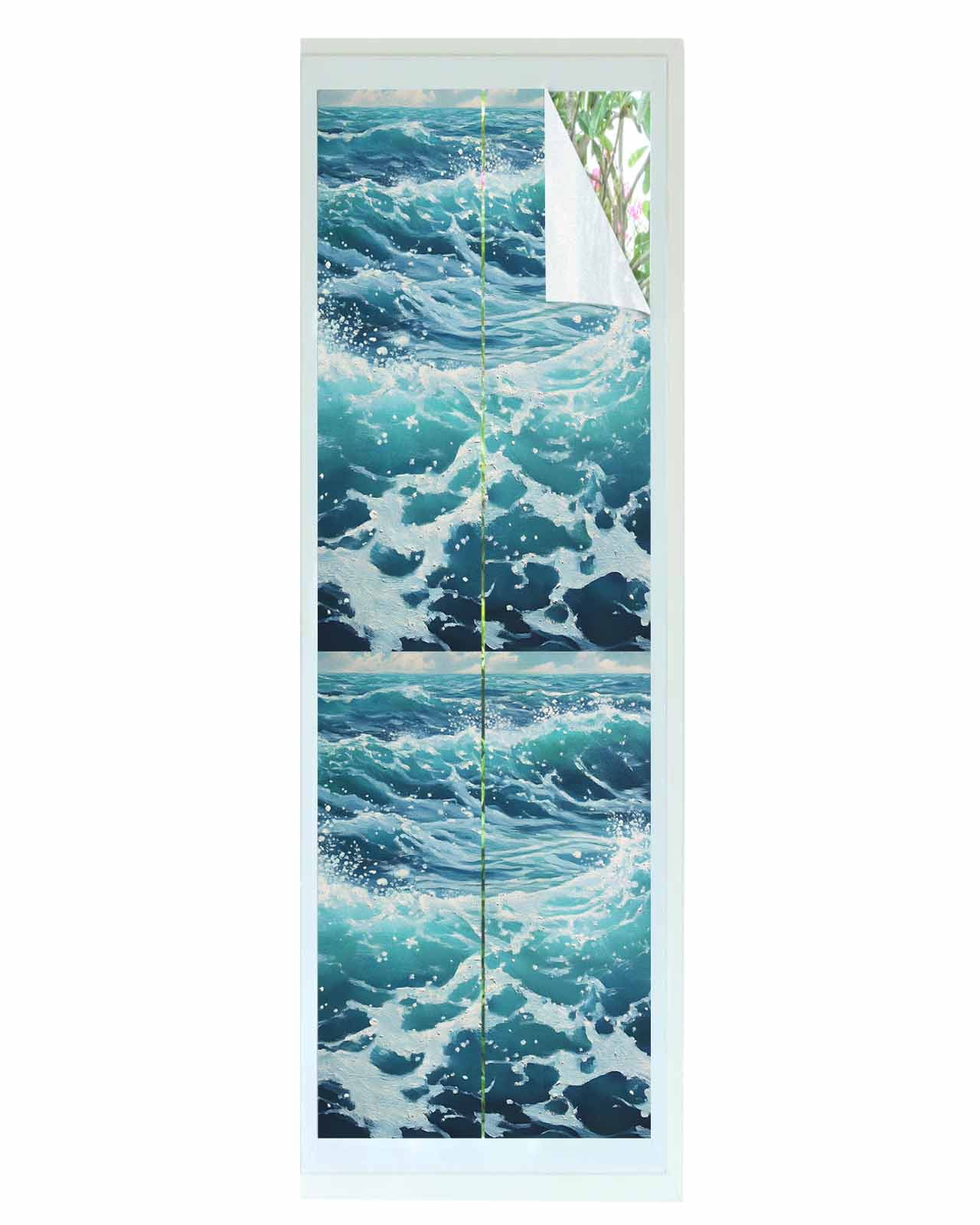 Window Privacy Film Blue Coastal Stained Glass Window Film Decorative ...