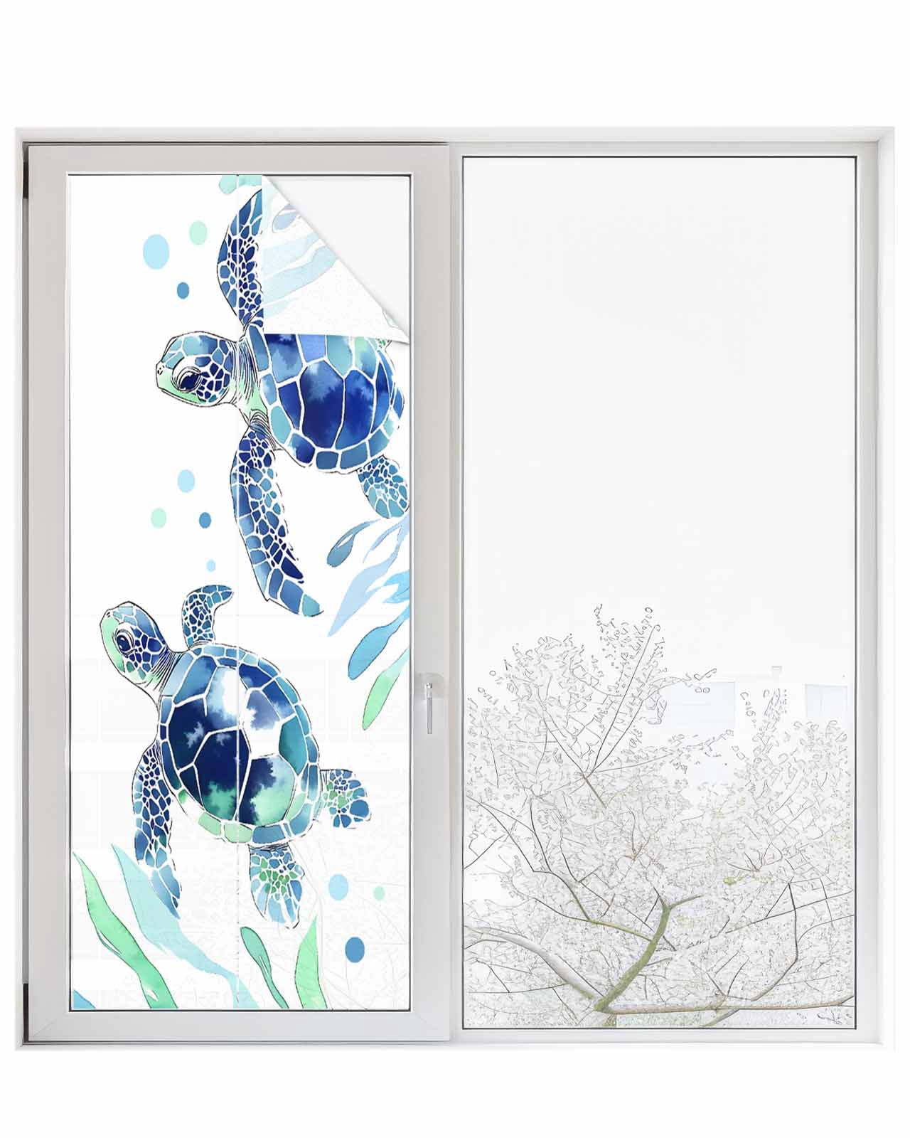 Window Privacy Film Blue Coastal Turtle Stained Glass Window Film ...