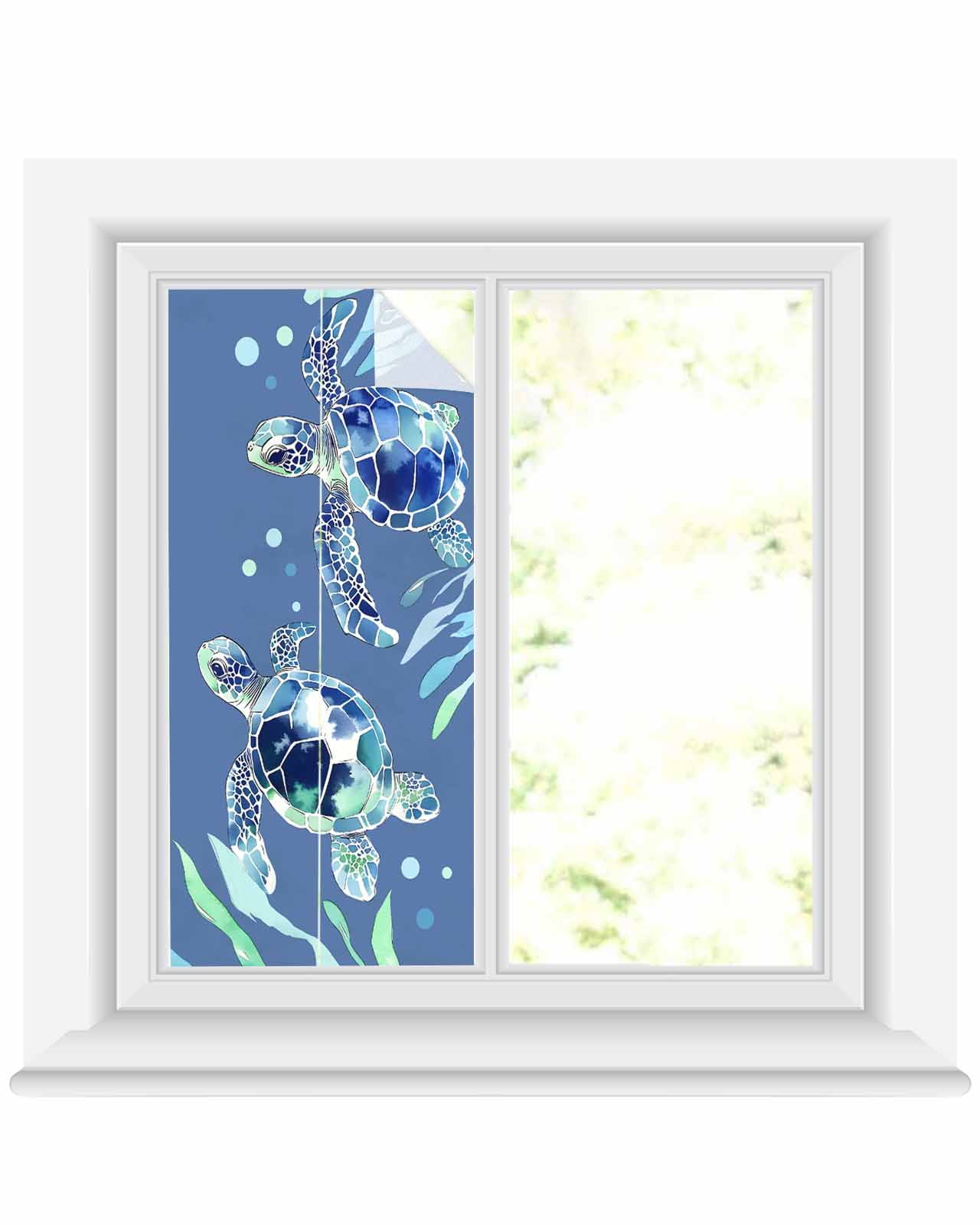 Window Privacy Film Blue Coastal Turtle Stained Glass Window Film ...