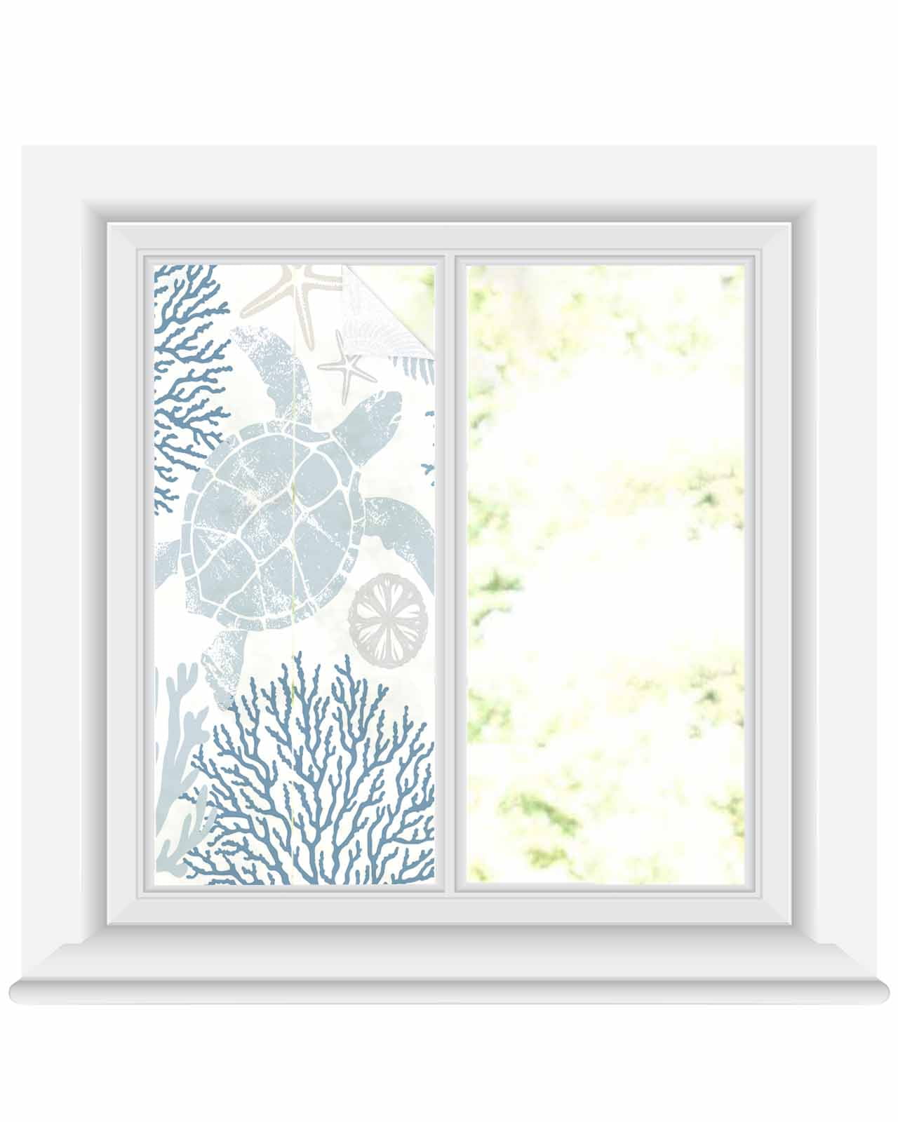 Window Privacy Film Blue Coastal Turtle Stained Glass Window Film ...
