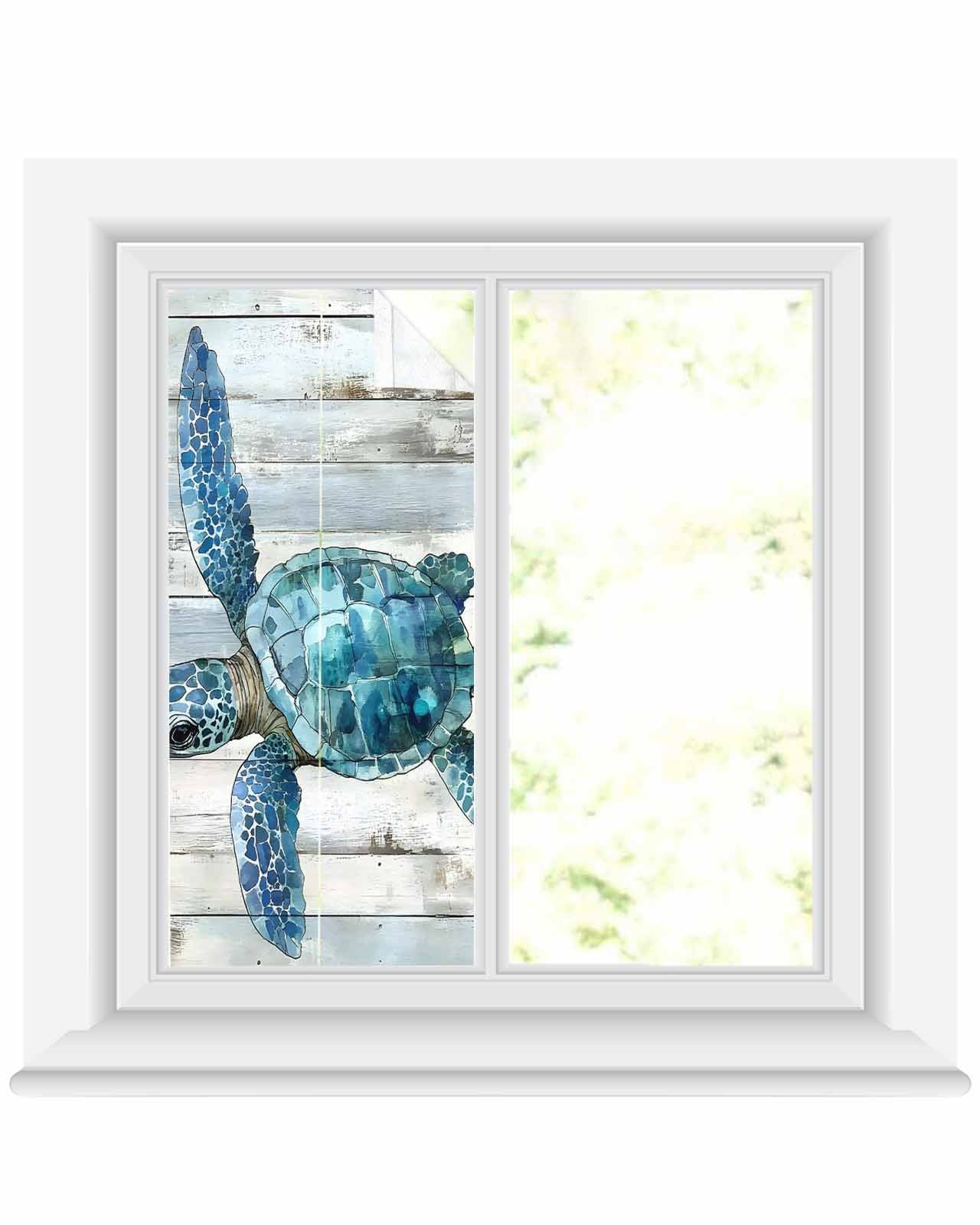 Window Privacy Film Blue Coastal Turtle Stained Glass Window Film ...