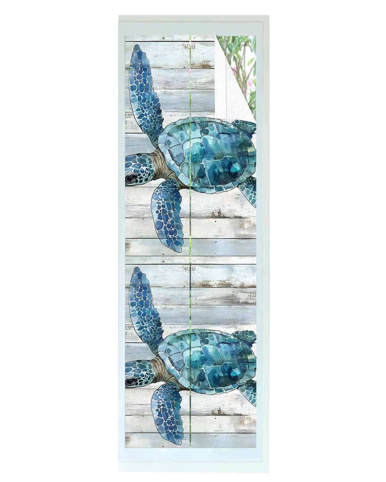Window Privacy Film Blue Coastal Turtle Stained Glass Window Film ...