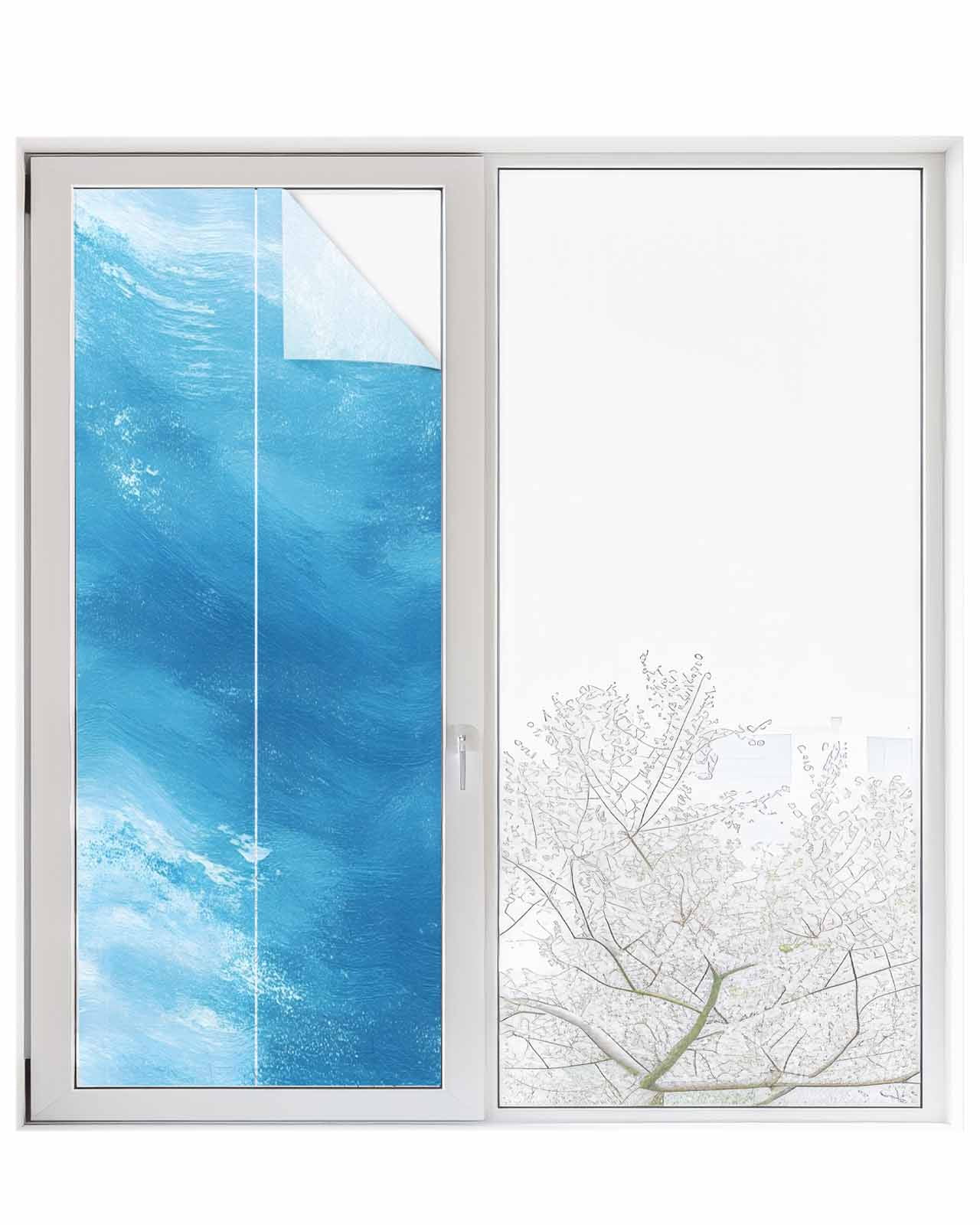 Window Privacy Film Blue Coastal Wave Stained Glass Window Film ...