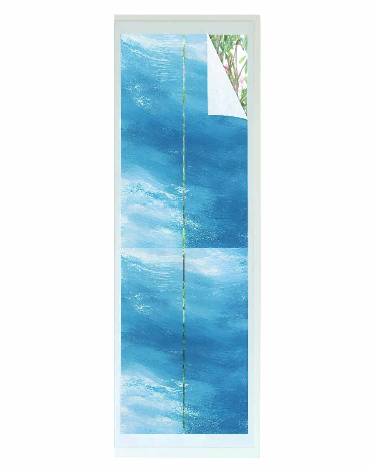 Window Privacy Film Blue Coastal Wave Stained Glass Window Film ...