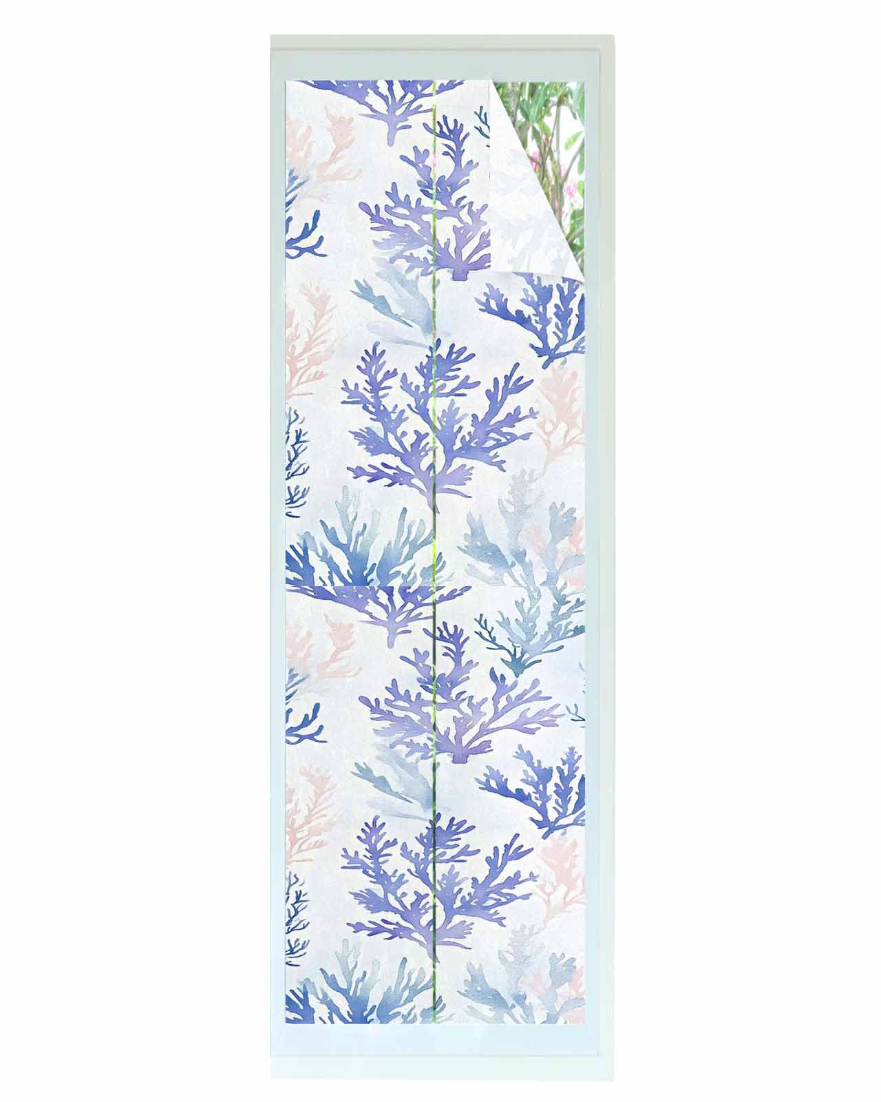 Window Privacy Film Blue Coral Coastal Stained Glass Window Film ...