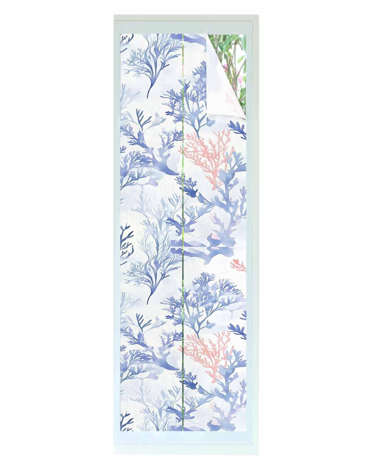 Window Privacy Film Blue Coral Coastal Stained Glass Window Film ...