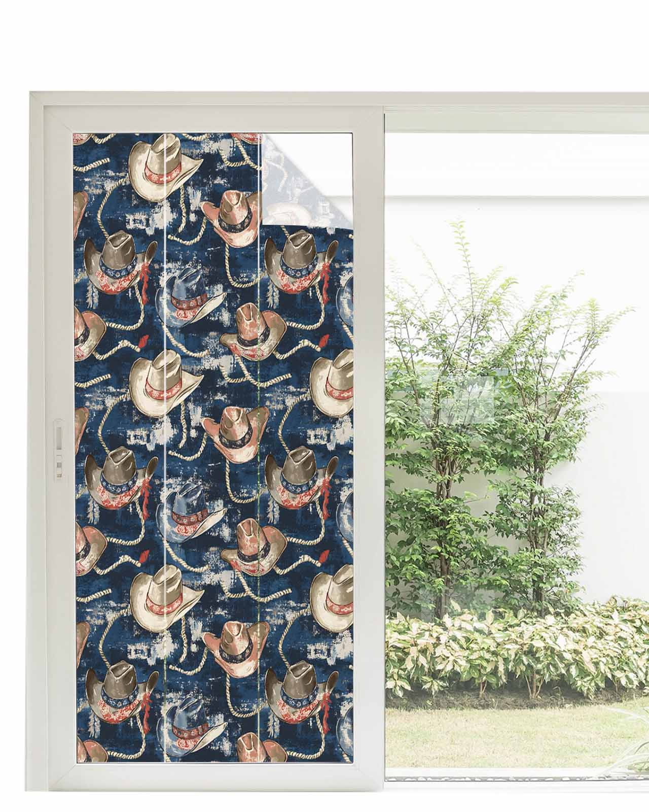 Window Privacy Film Blue Cowboy Stained Glass Window Film Decorative ...