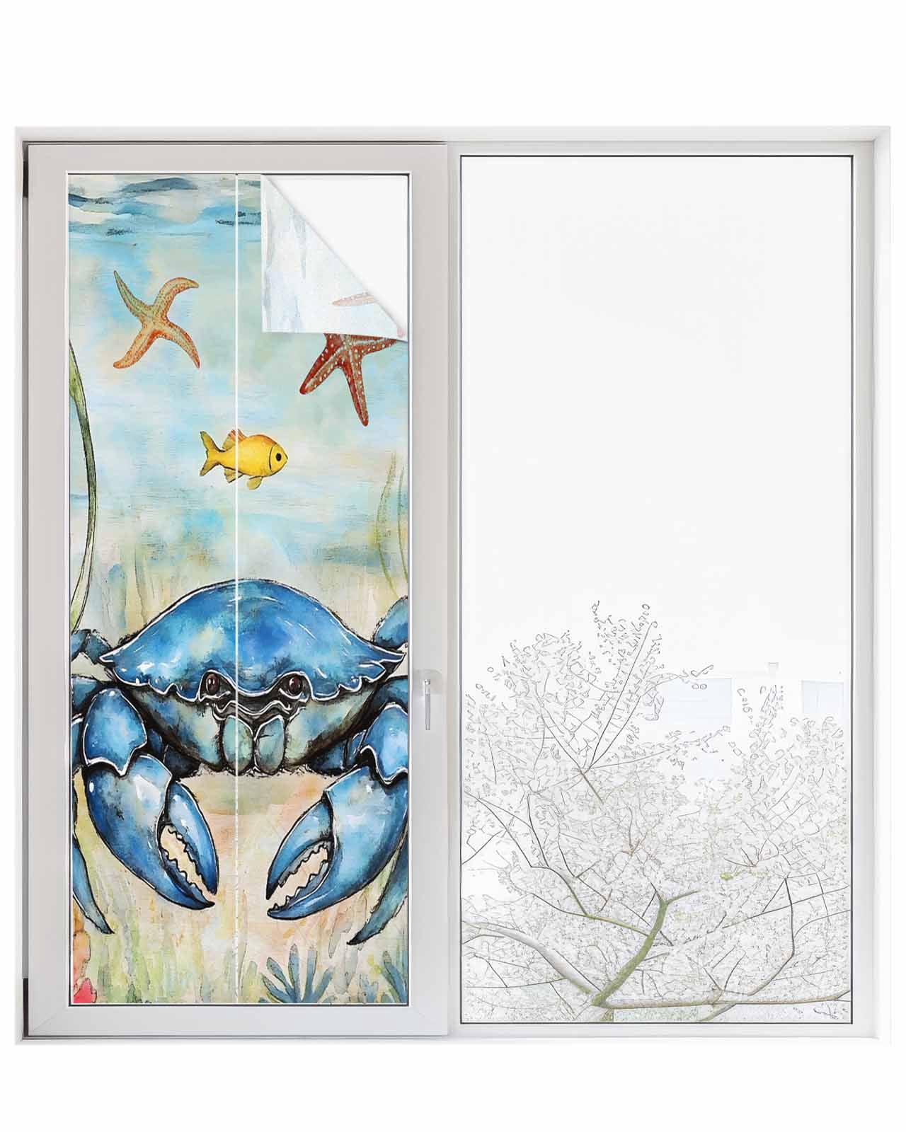 Window Privacy Film Blue Crab Coastal Stained Glass Window Film ...