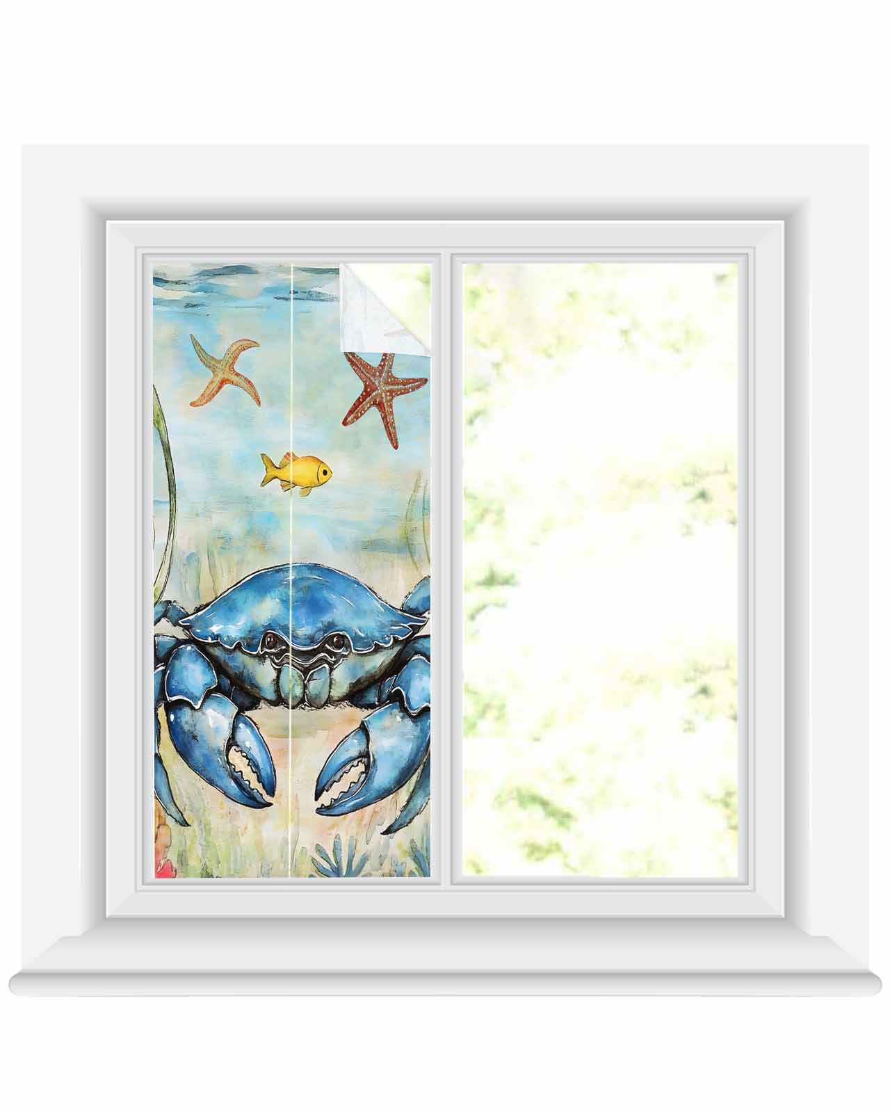 Window Privacy Film Blue Crab Coastal Stained Glass Window Film ...