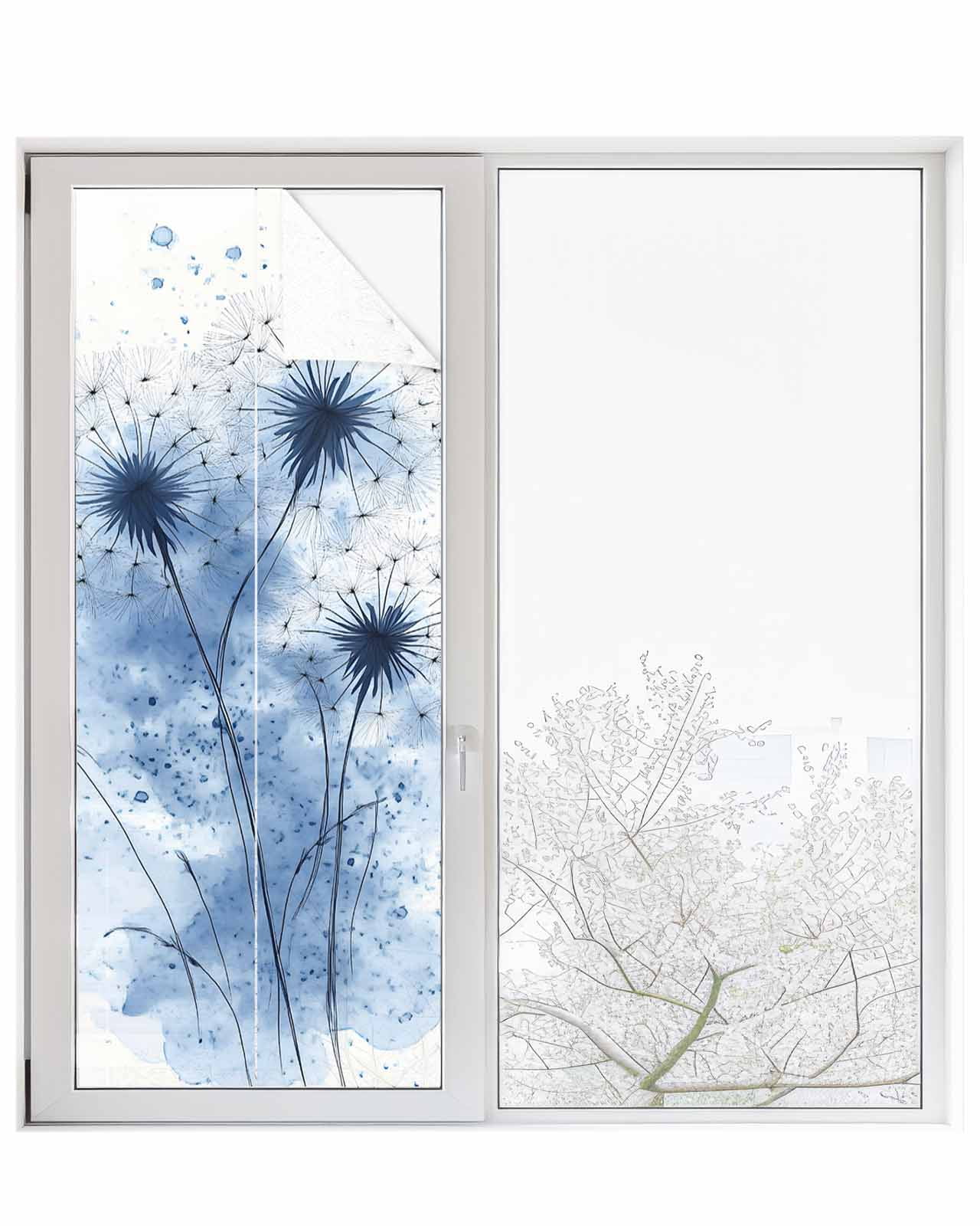Window Privacy Film Blue Dandelion Stained Glass Window Film Decorative ...
