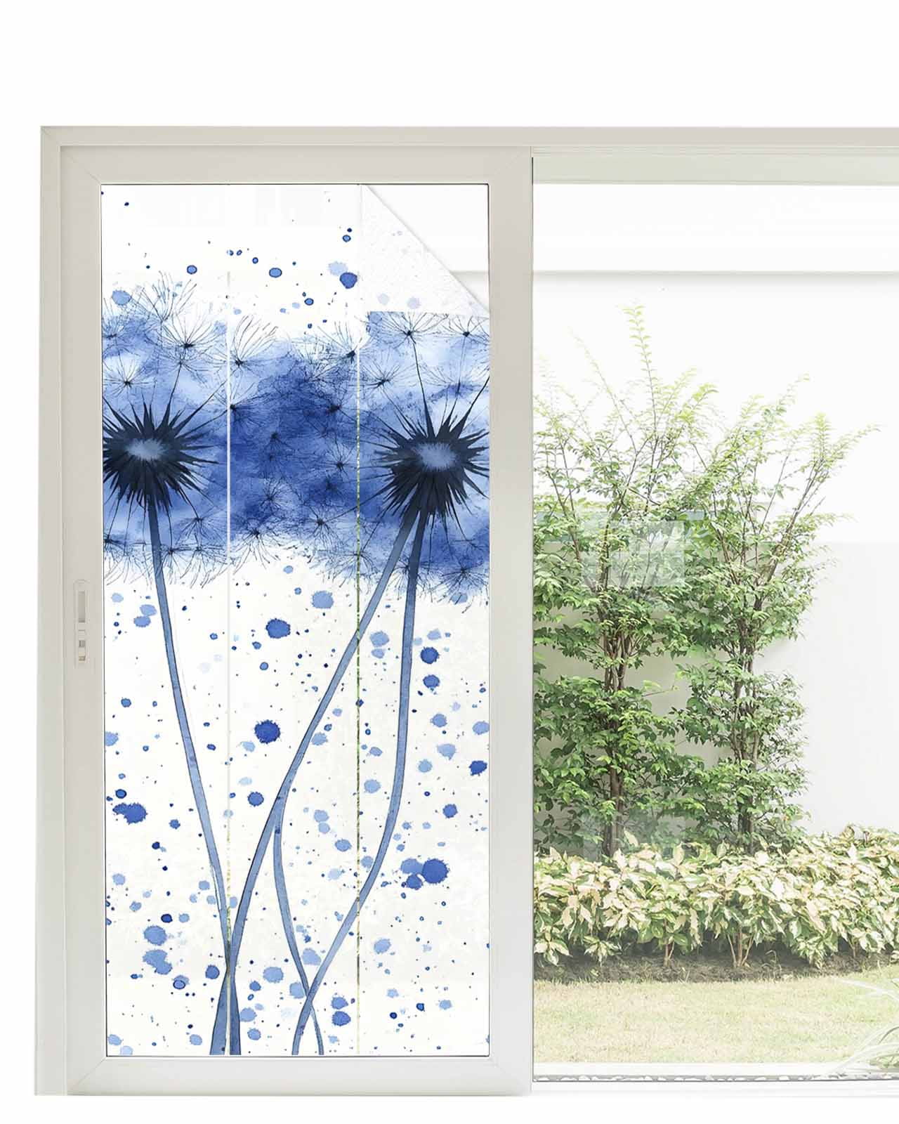Window Privacy Film Blue Dandelion Stained Glass Window Film Decorative ...