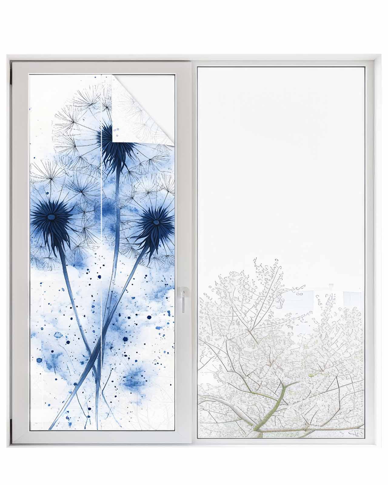 Window Privacy Film Blue Dandelion Stained Glass Window Film Decorative ...