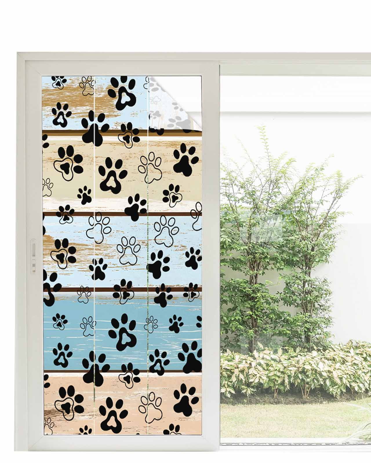 Window Privacy Film Blue Dog Paw Print Stained Glass Window Film ...