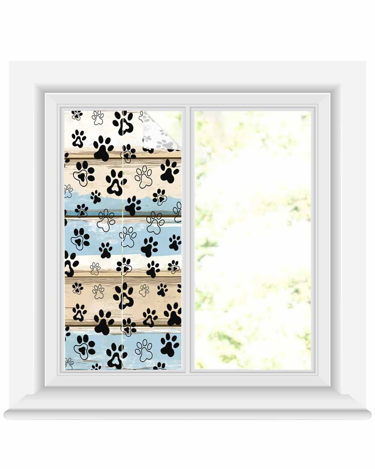 Window Privacy Film Blue Dog Paw Print Stained Glass Window Film ...