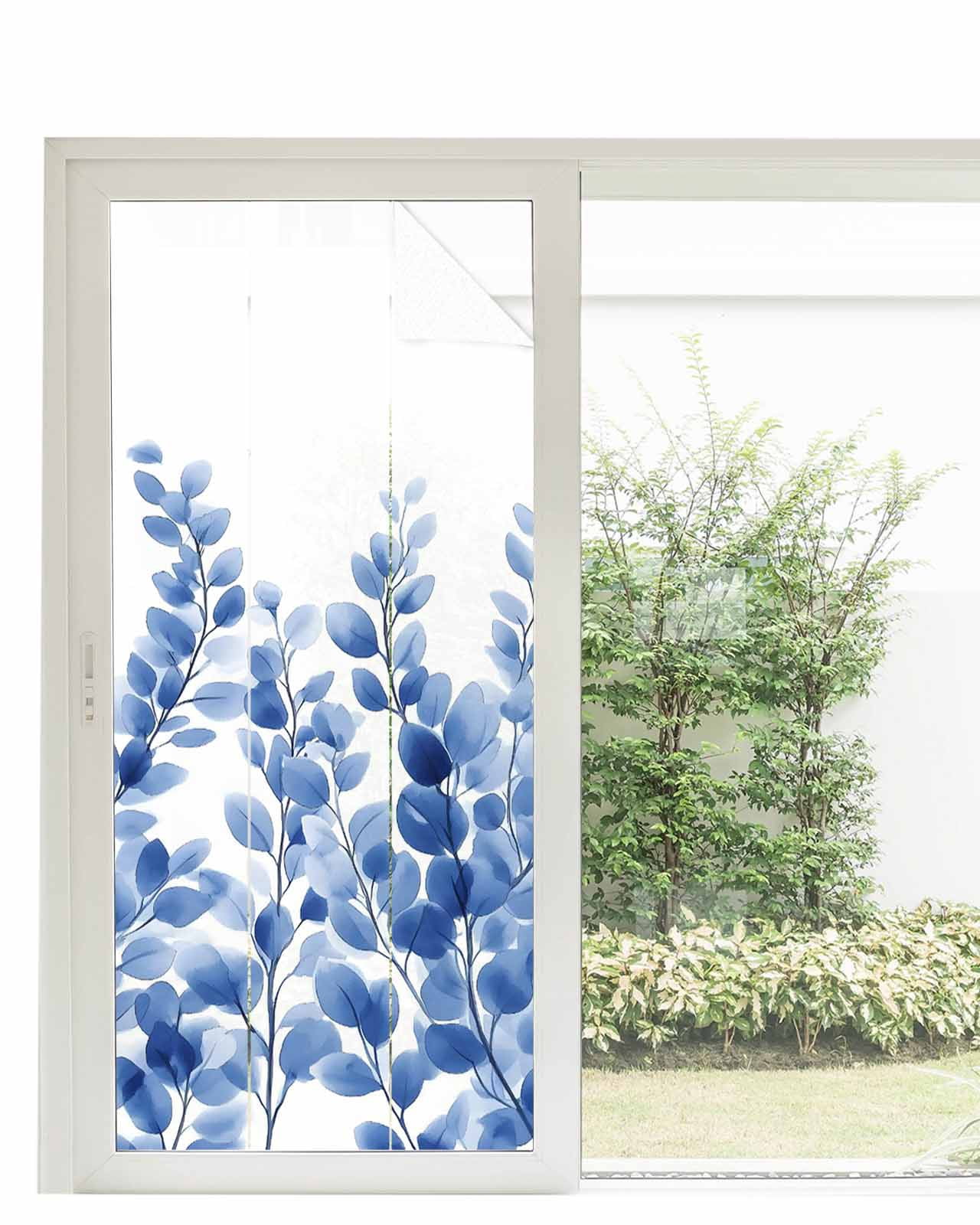 Window Privacy Film Blue Eucalyptus Stained Glass Window Film ...