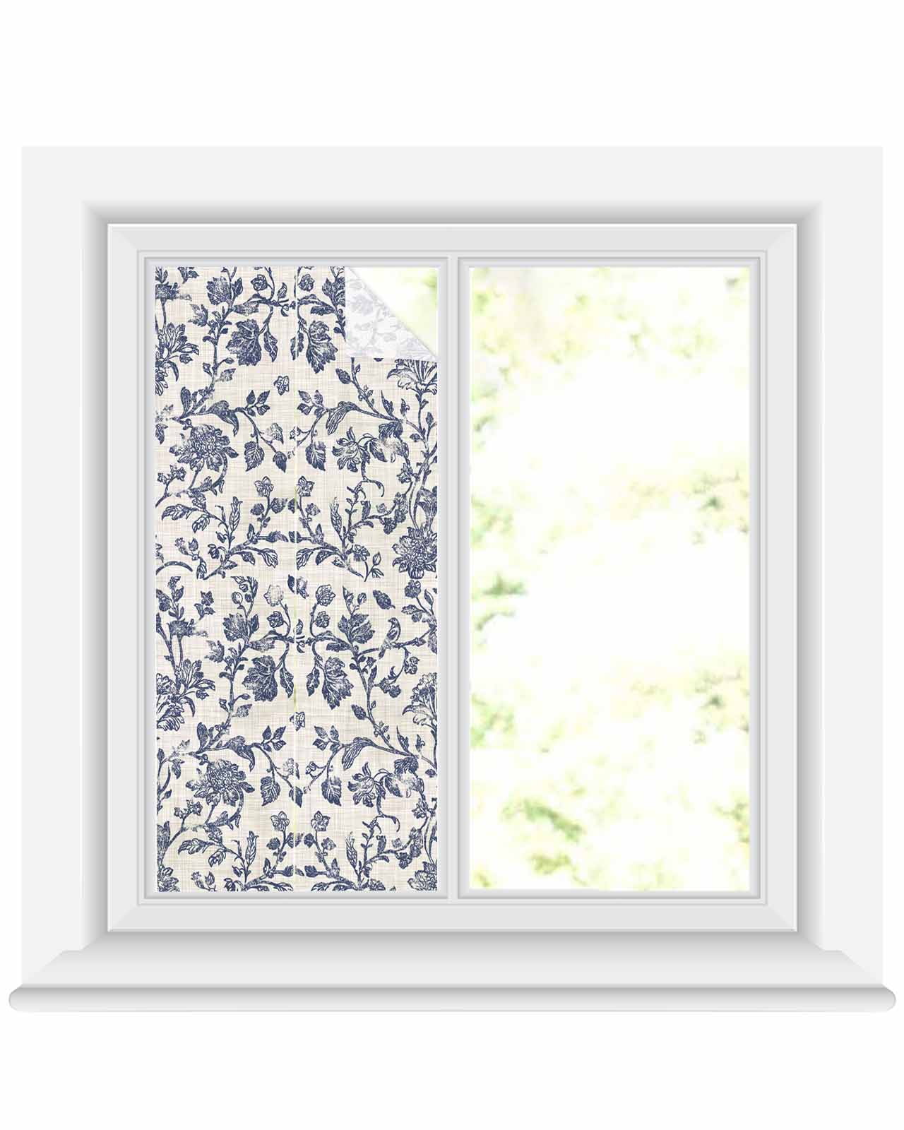 Window Privacy Film Blue Floral Leaf Stained Glass Window Film ...