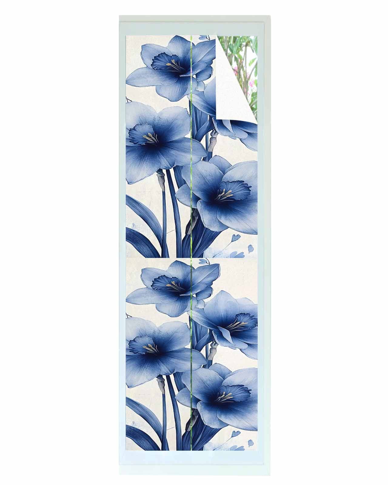 Window Privacy Film Blue Floral Spring Stained Glass Window Film ...