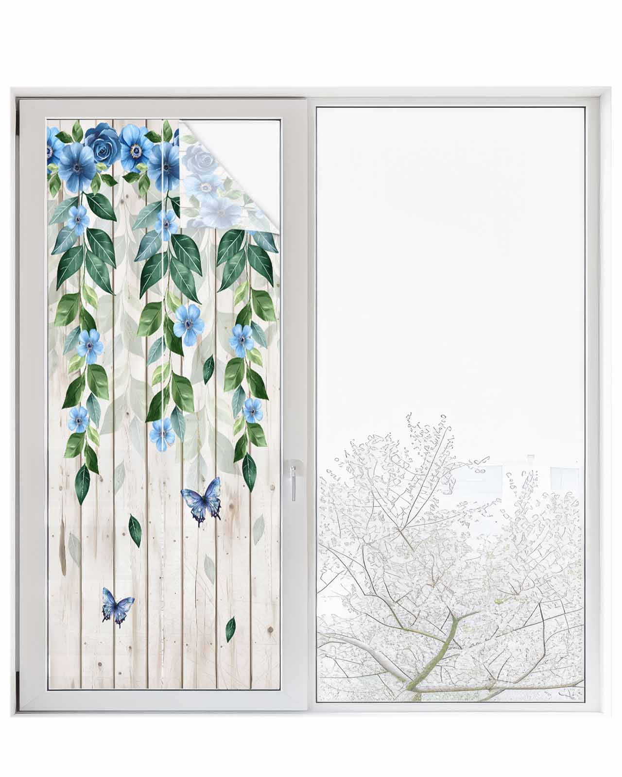Window Privacy Film Blue Floral Spring Stained Glass Window Film ...