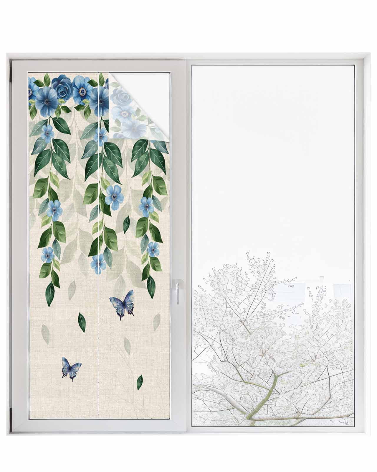Window Privacy Film Blue Floral Spring Stained Glass Window Film ...