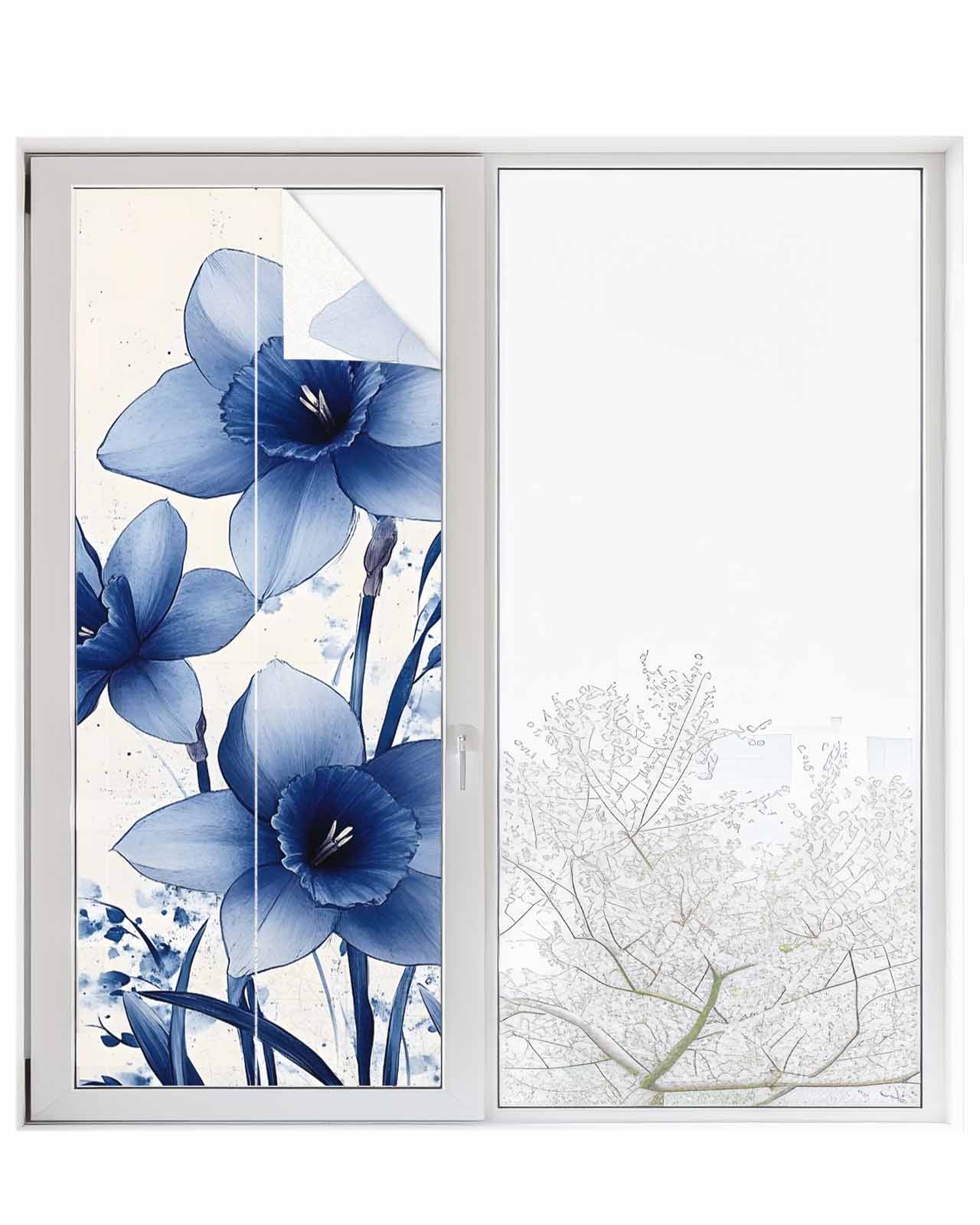Window Privacy Film Blue Floral Spring Stained Glass Window Film ...