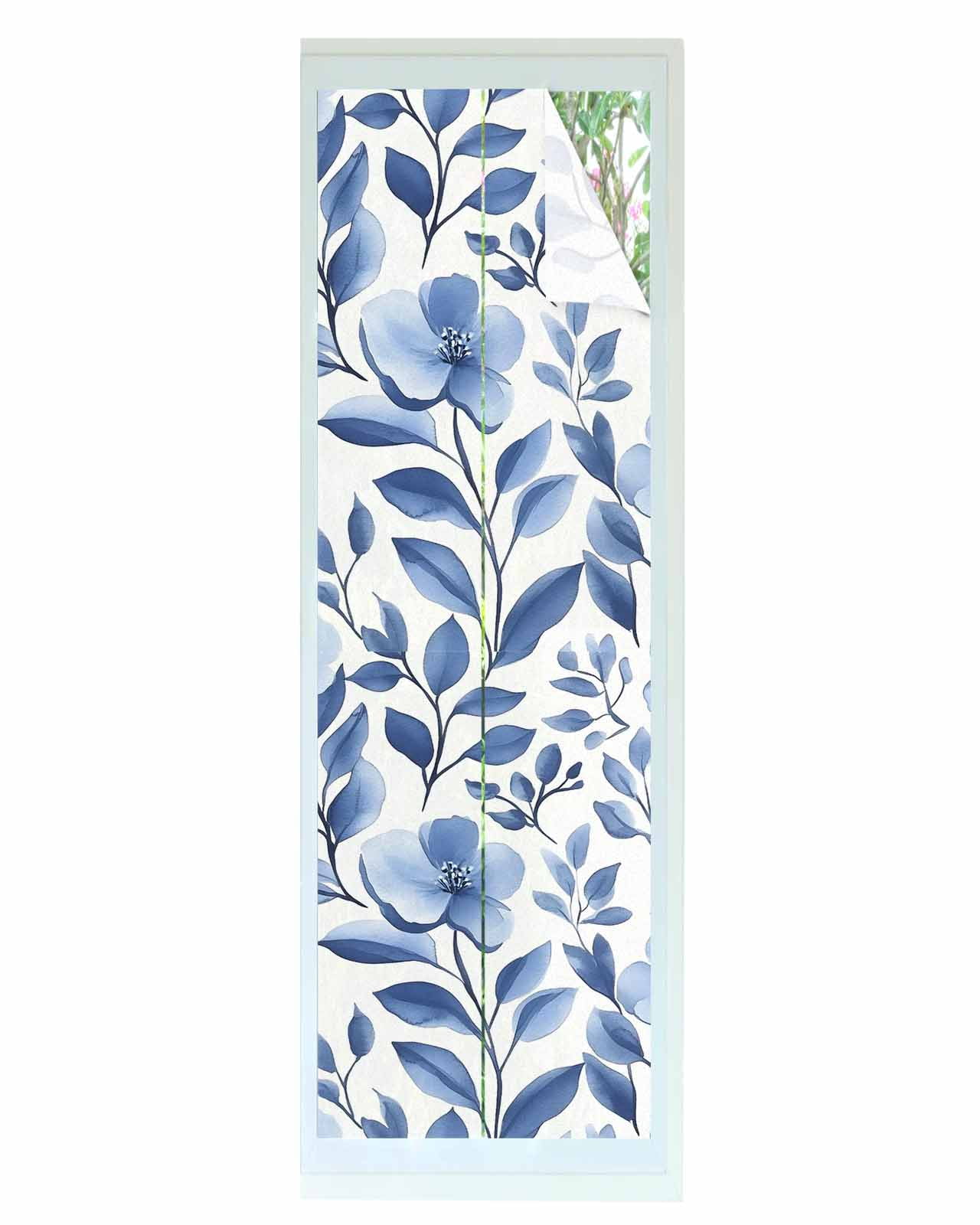 Window Privacy Film Blue Floral Spring Stained Glass Window Film ...