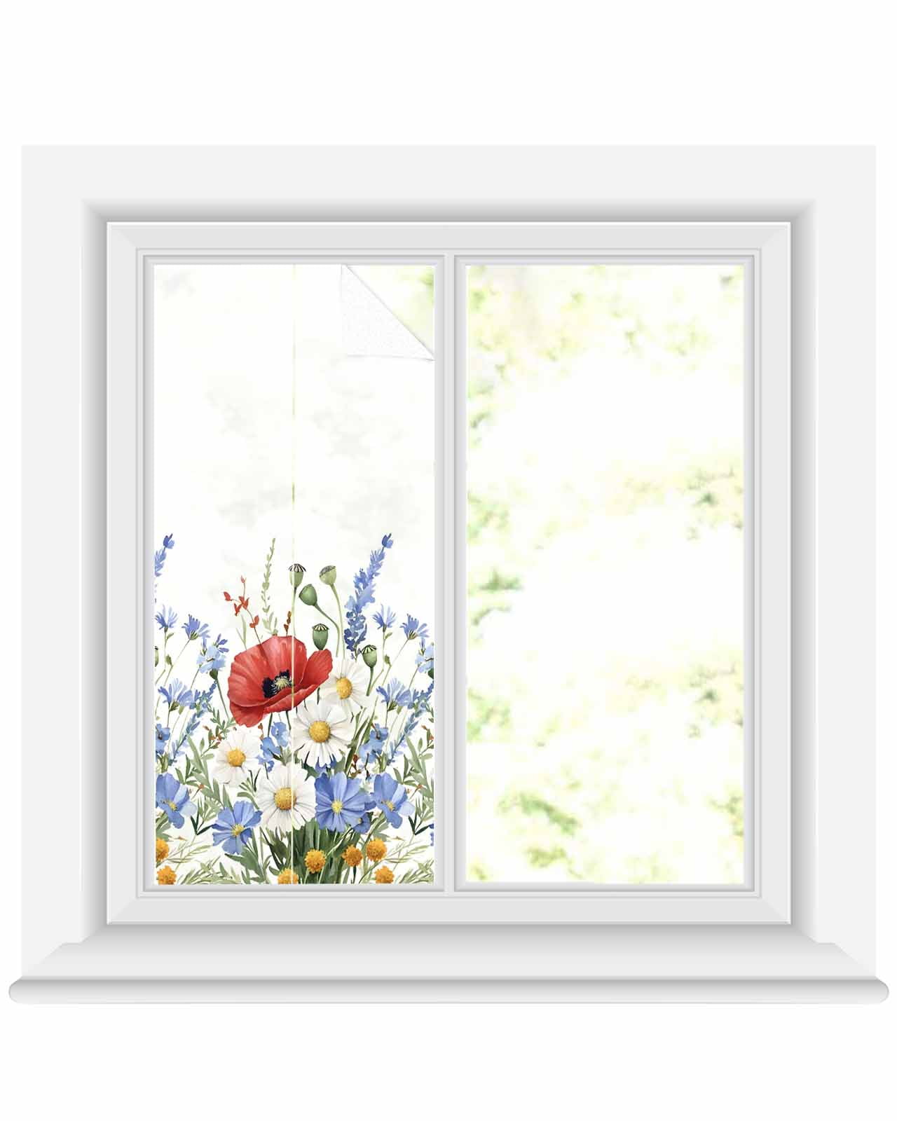 Window Privacy Film Blue Floral Stained Glass Window Film Decorative ...