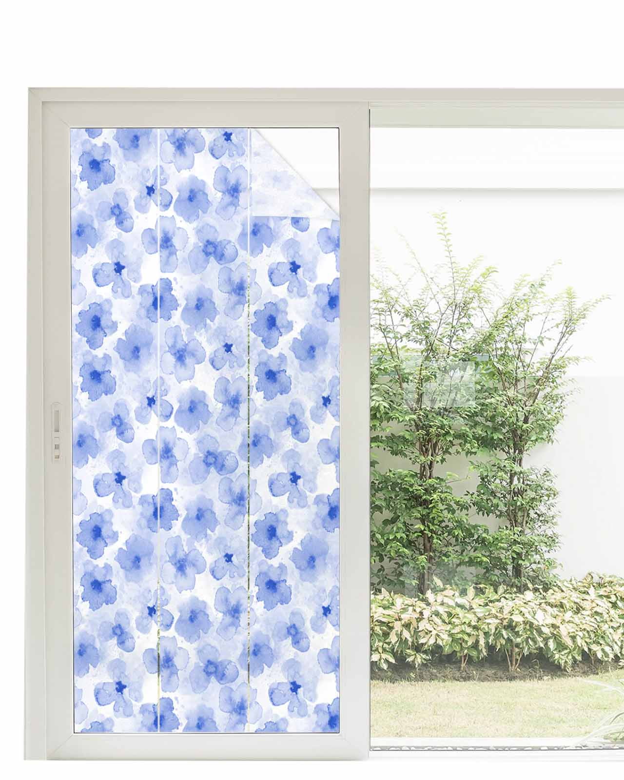 Window Privacy Film, Blue Floral UV Sun Blocking Window Tint Film Heat ...