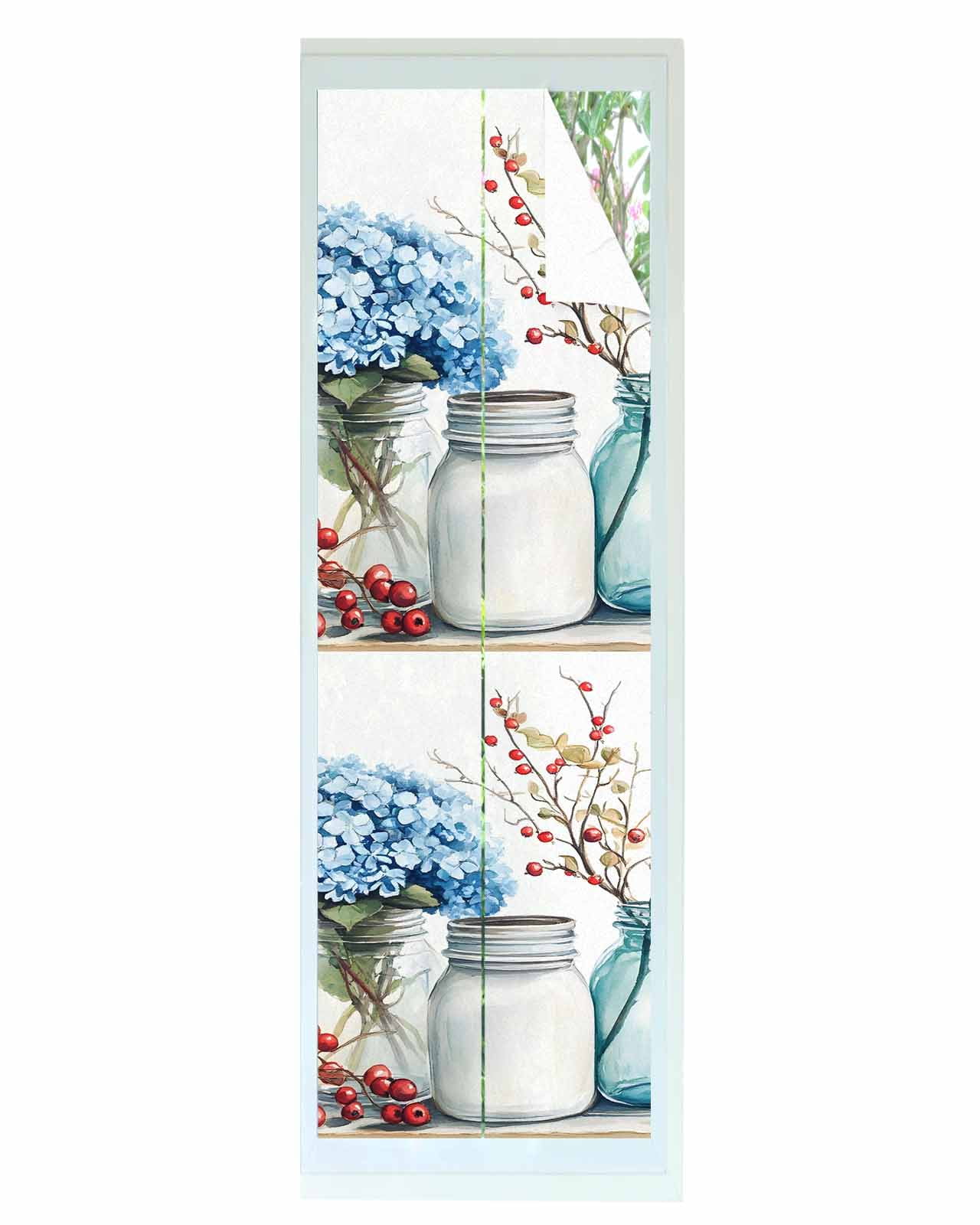 Window Privacy Film Blue Flower Stained Glass Window Film Decorative ...