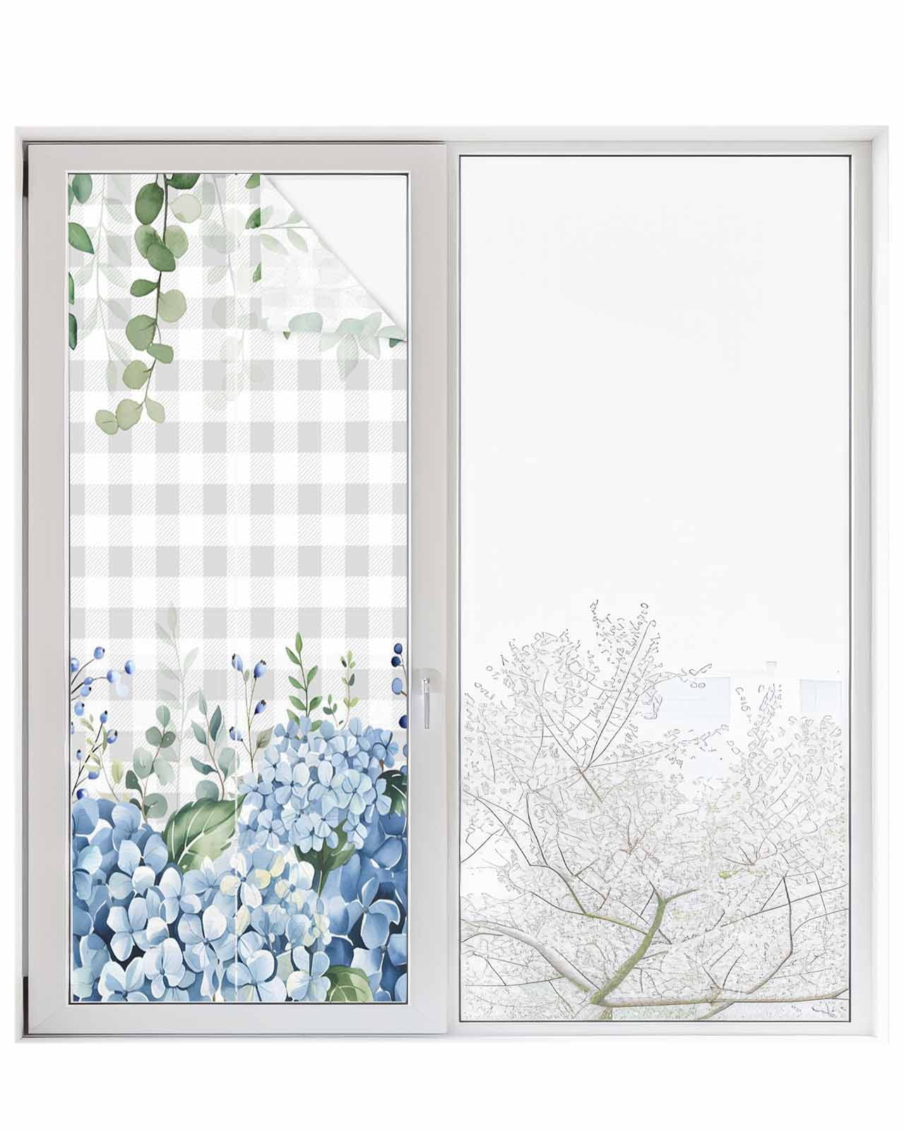 Window Privacy Film Blue Flower Stained Glass Window Film Decorative ...