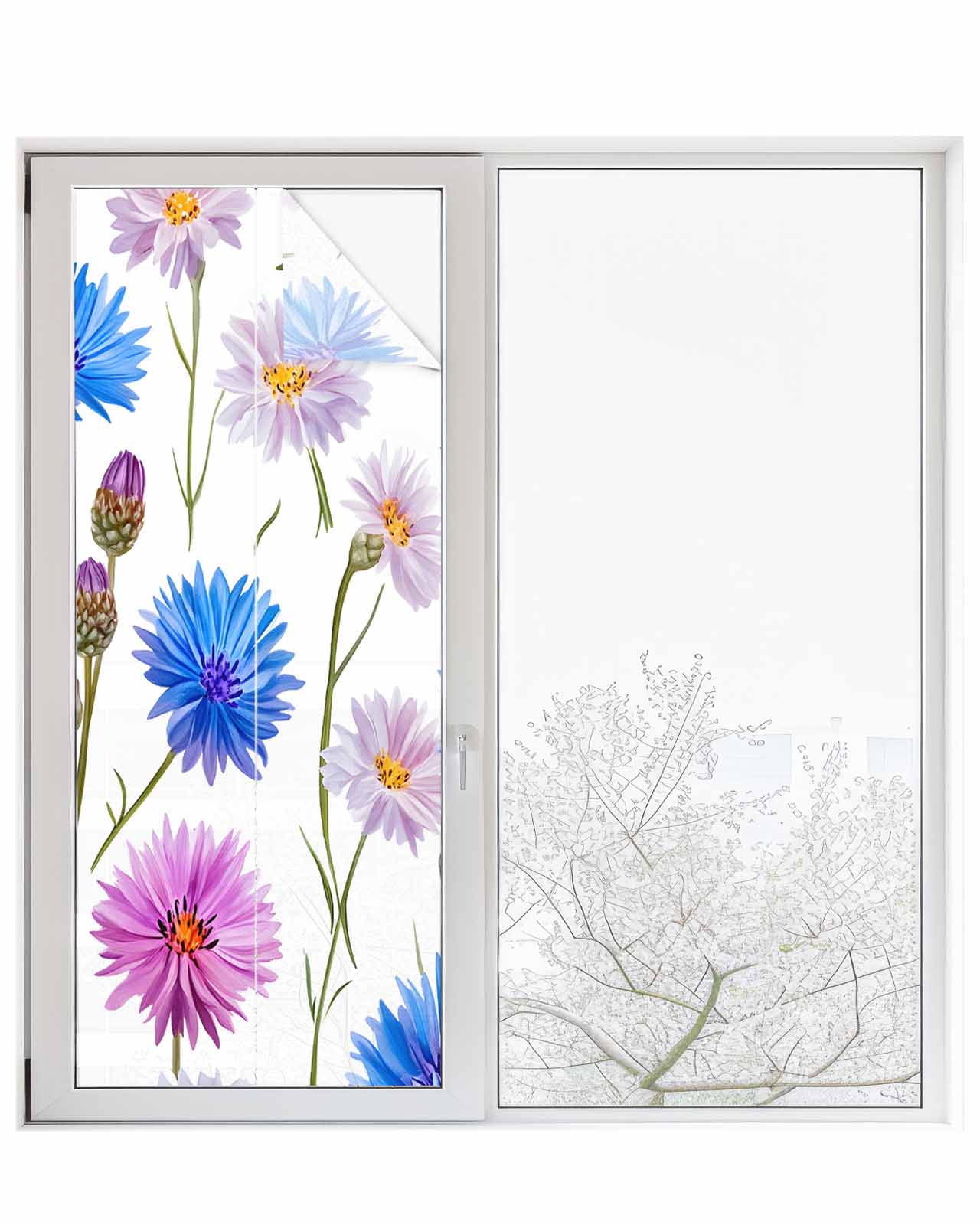 Window Privacy Film Blue Flower Stained Glass Window Film Decorative ...