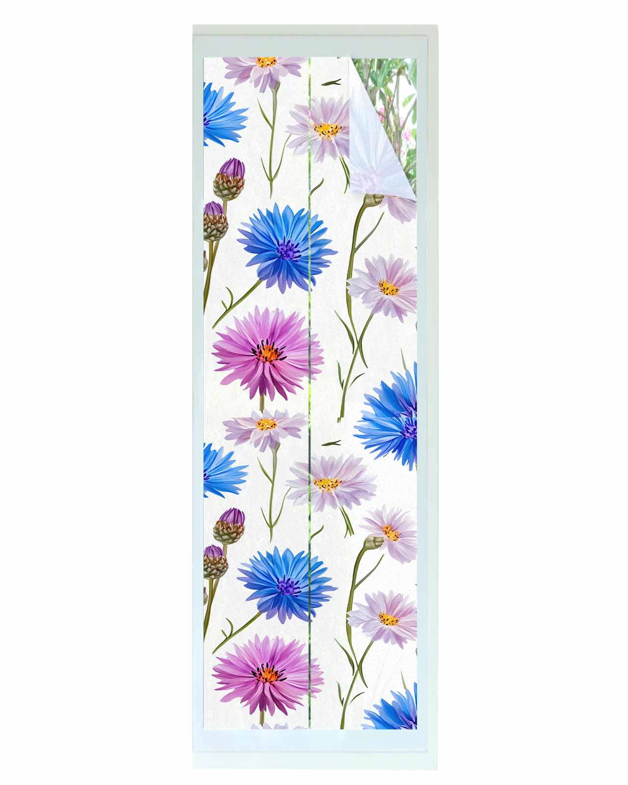 Window Privacy Film Blue Flower Stained Glass Window Film Decorative ...