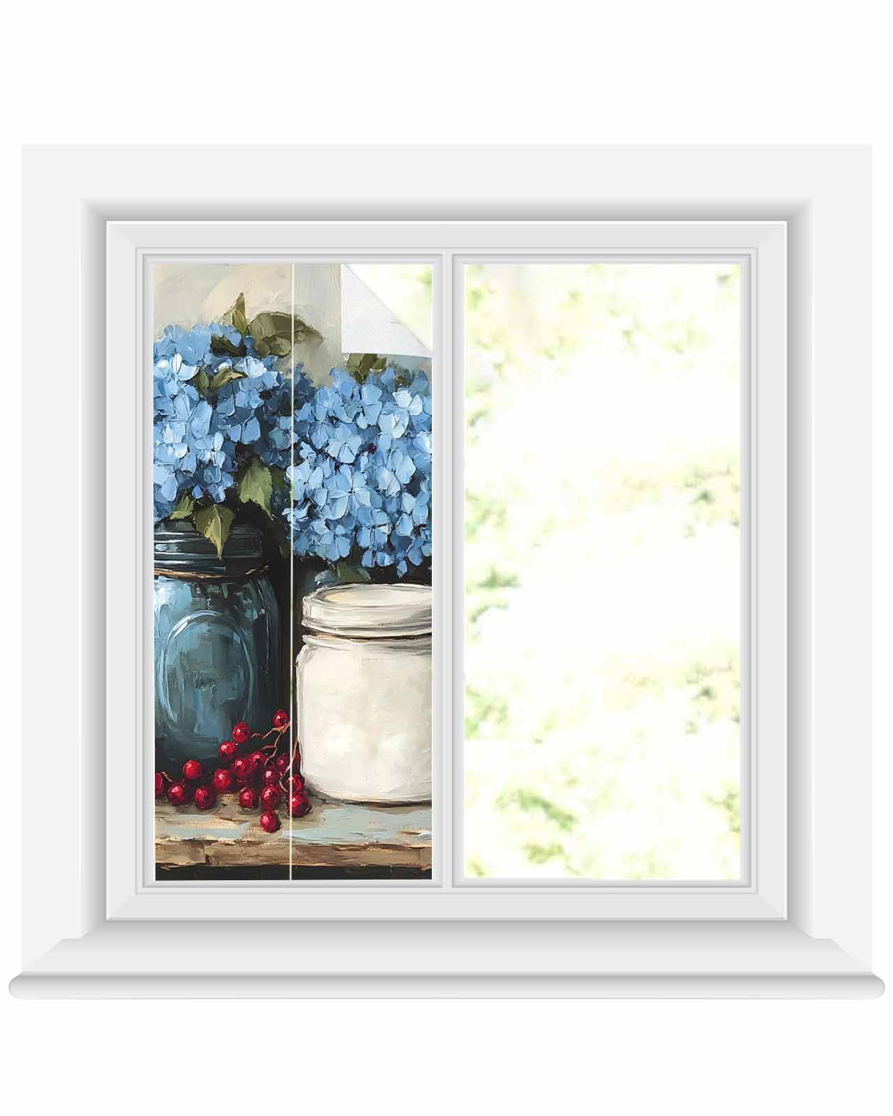 Window Privacy Film Blue Flower Stained Glass Window Film Decorative ...