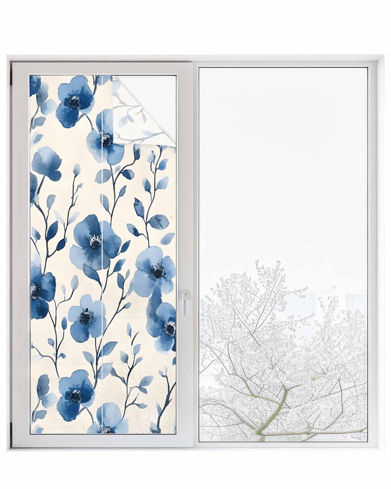 Window Privacy Film Blue Flower Stained Glass Window Film Decorative ...