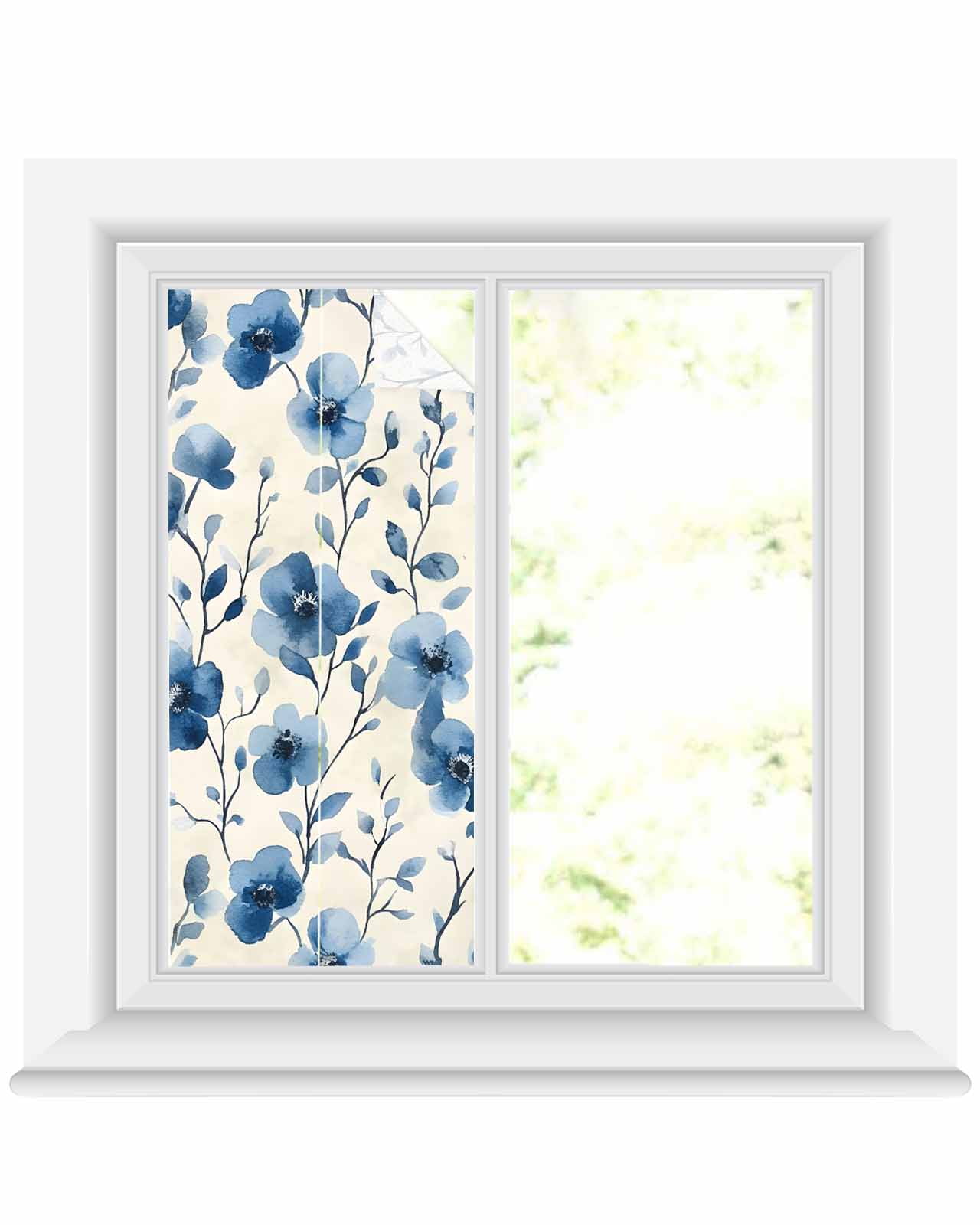 Window Privacy Film Blue Flower Stained Glass Window Film Decorative ...
