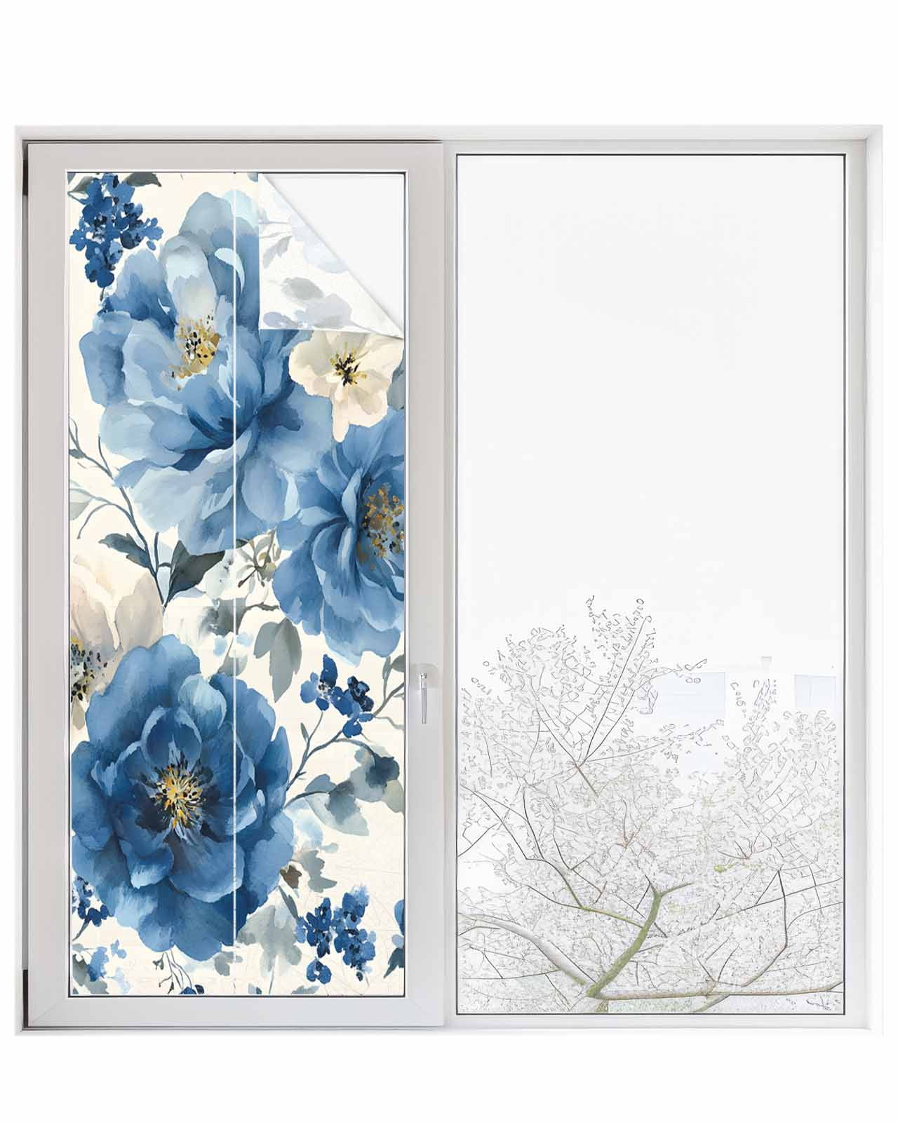 Window Privacy Film Blue Flower Stained Glass Window Film Decorative ...