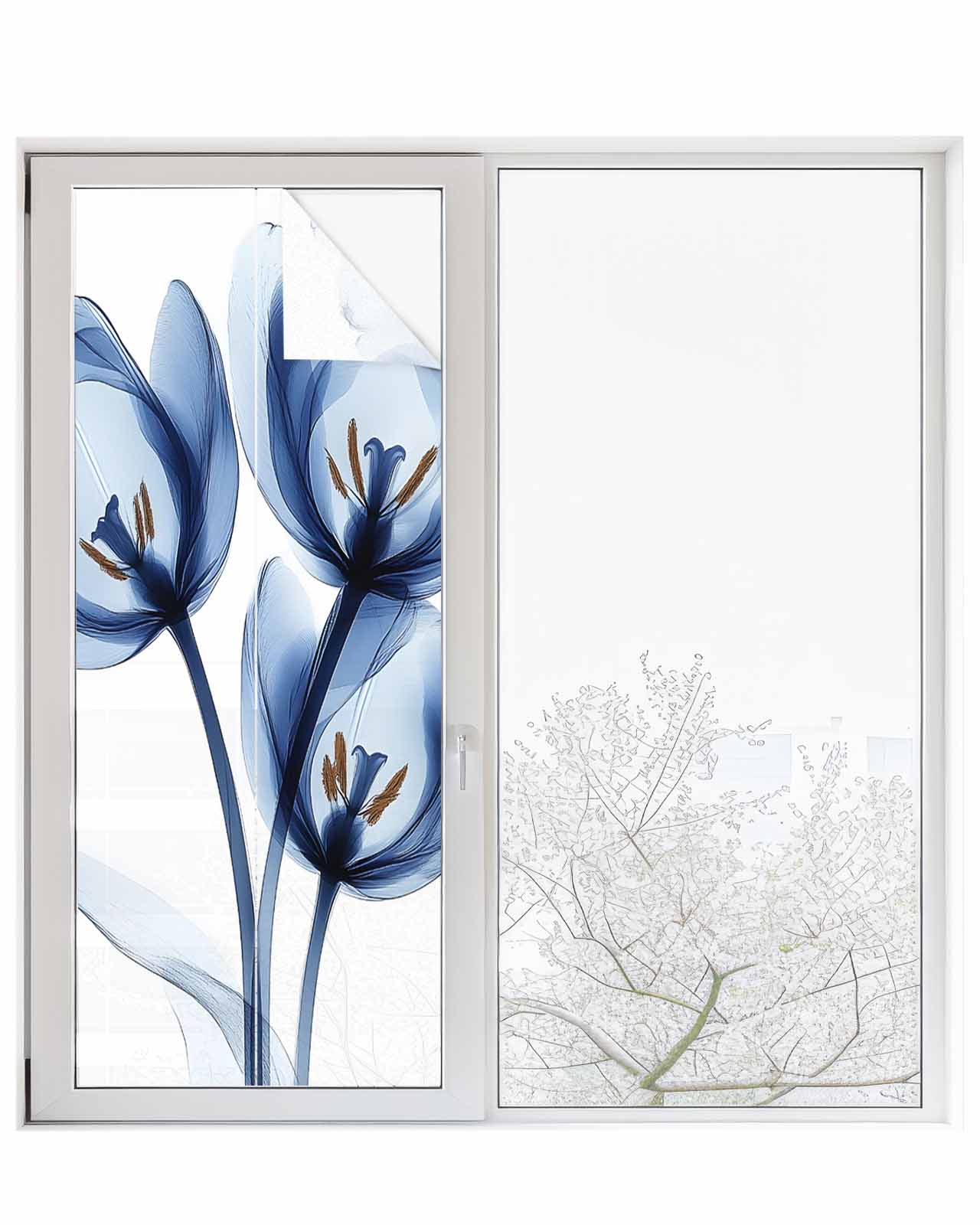 Window Privacy Film Blue Flowers Stained Glass Window Film Decorative ...