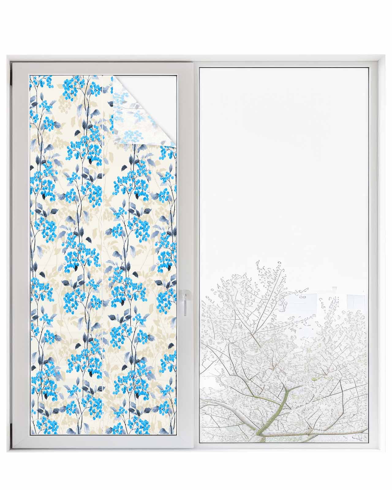 Window Privacy Film Blue Flowers Stained Glass Window Film Decorative ...
