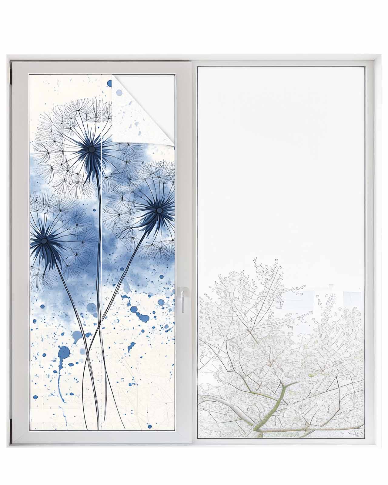 Window Privacy Film Blue Flowers Stained Glass Window Film Decorative ...
