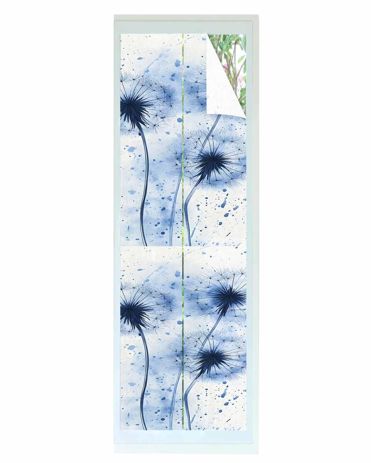 Window Privacy Film Blue Flowers Stained Glass Window Film Decorative ...