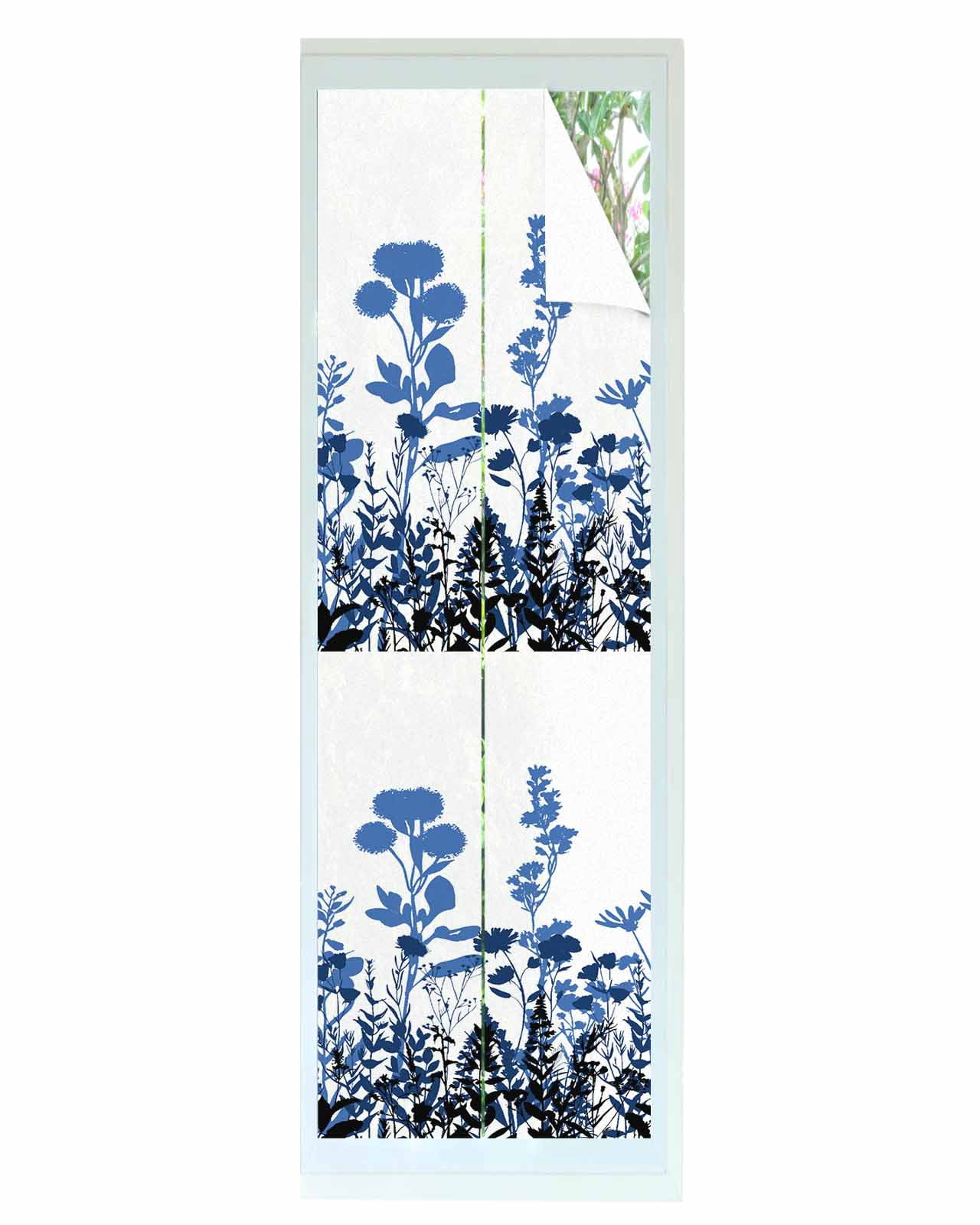 Window Privacy Film Blue Flowers Stained Glass Window Film Decorative ...