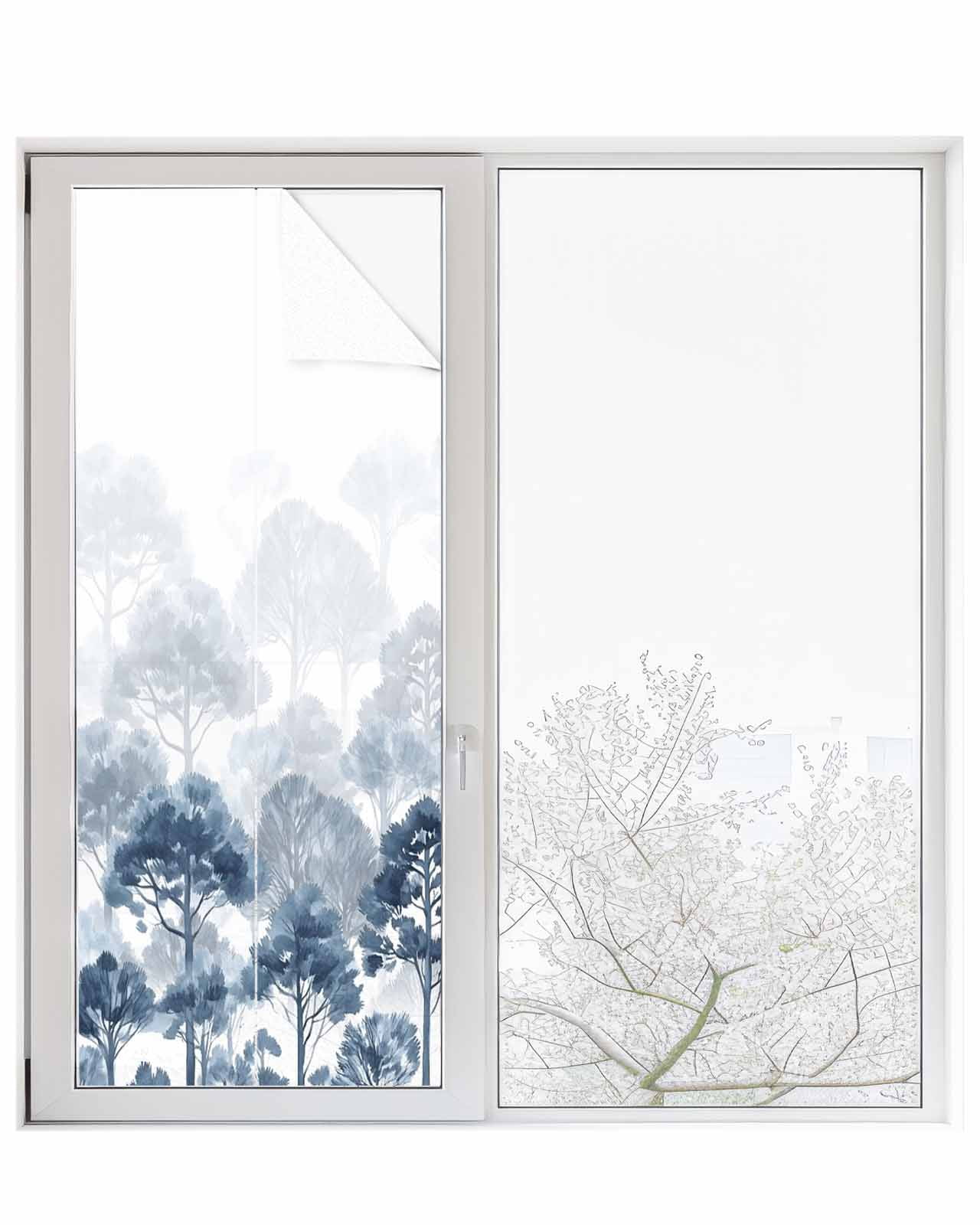 Window Privacy Film Blue Forest Stained Glass Window Film Decorative ...