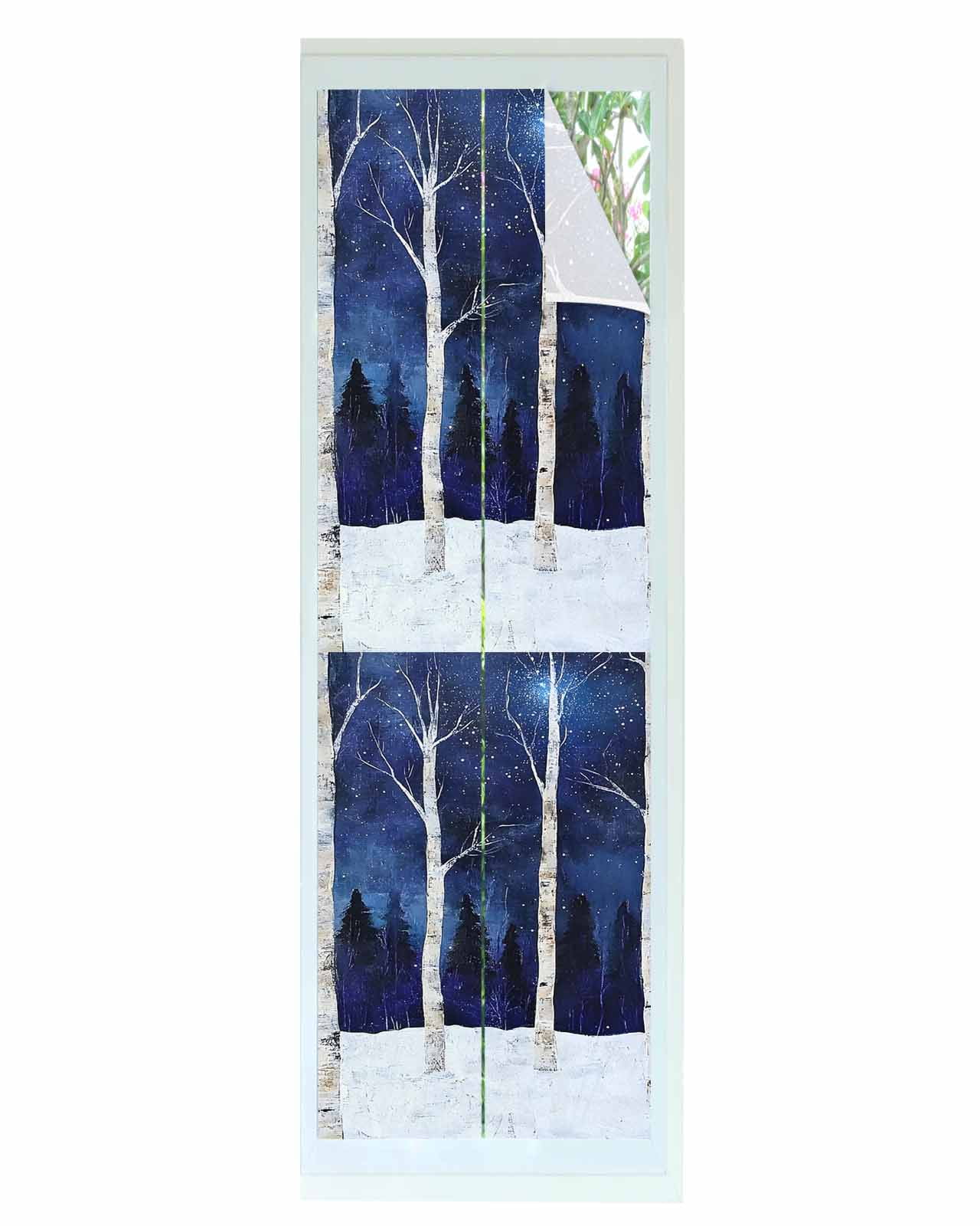 Window Privacy Film Blue Forest Stained Glass Window Film Decorative ...