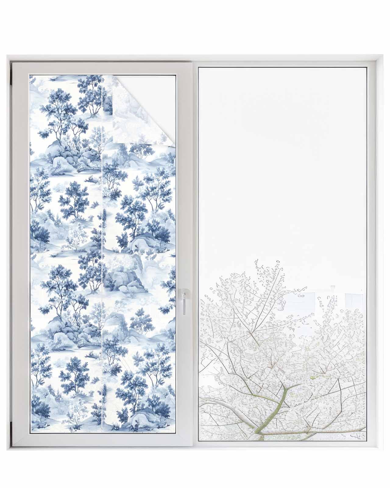 Window Privacy Film Blue Garden Forest Stained Glass Window Film ...
