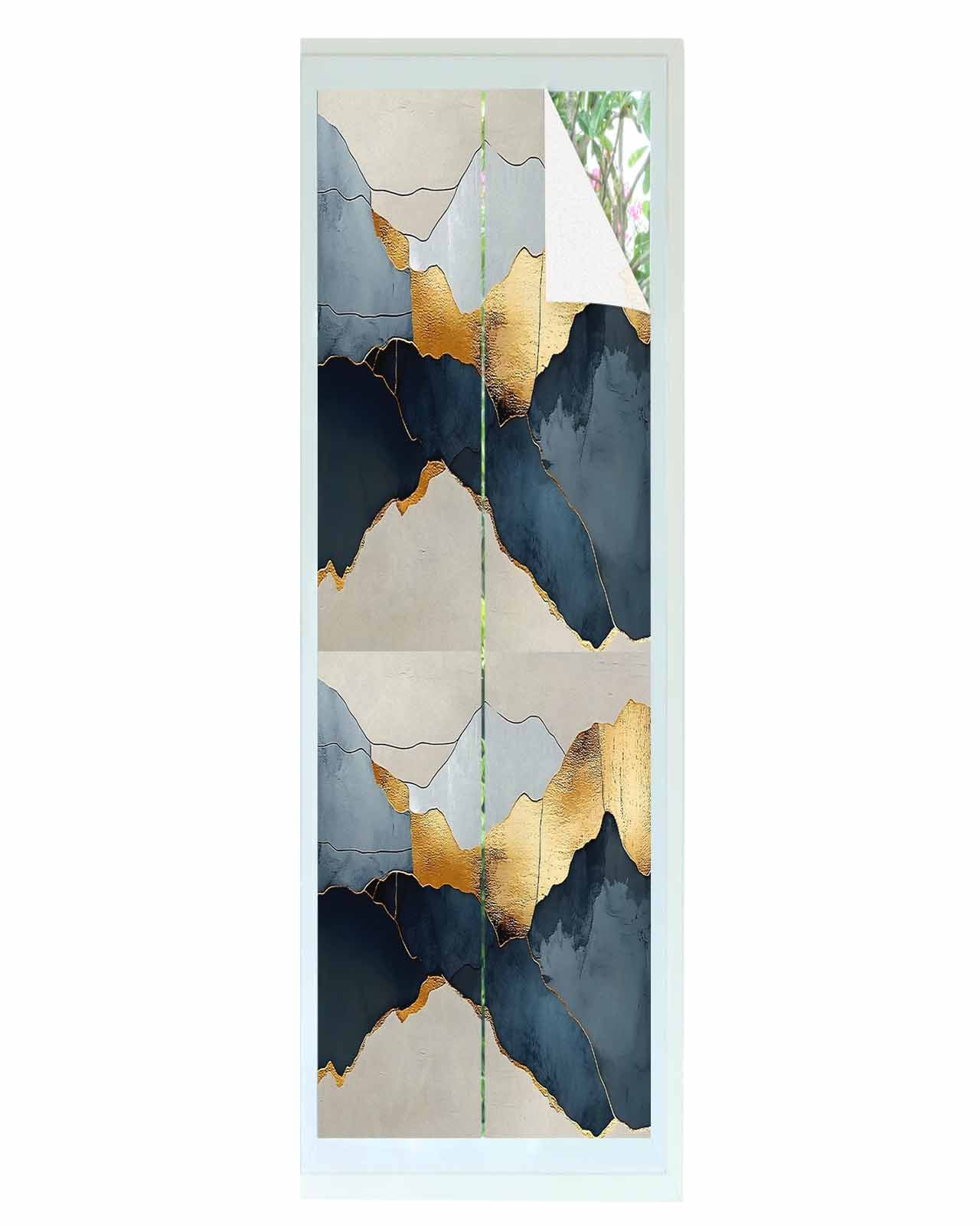 Window Privacy Film Blue Gold Mountain Stained Glass Window Film ...