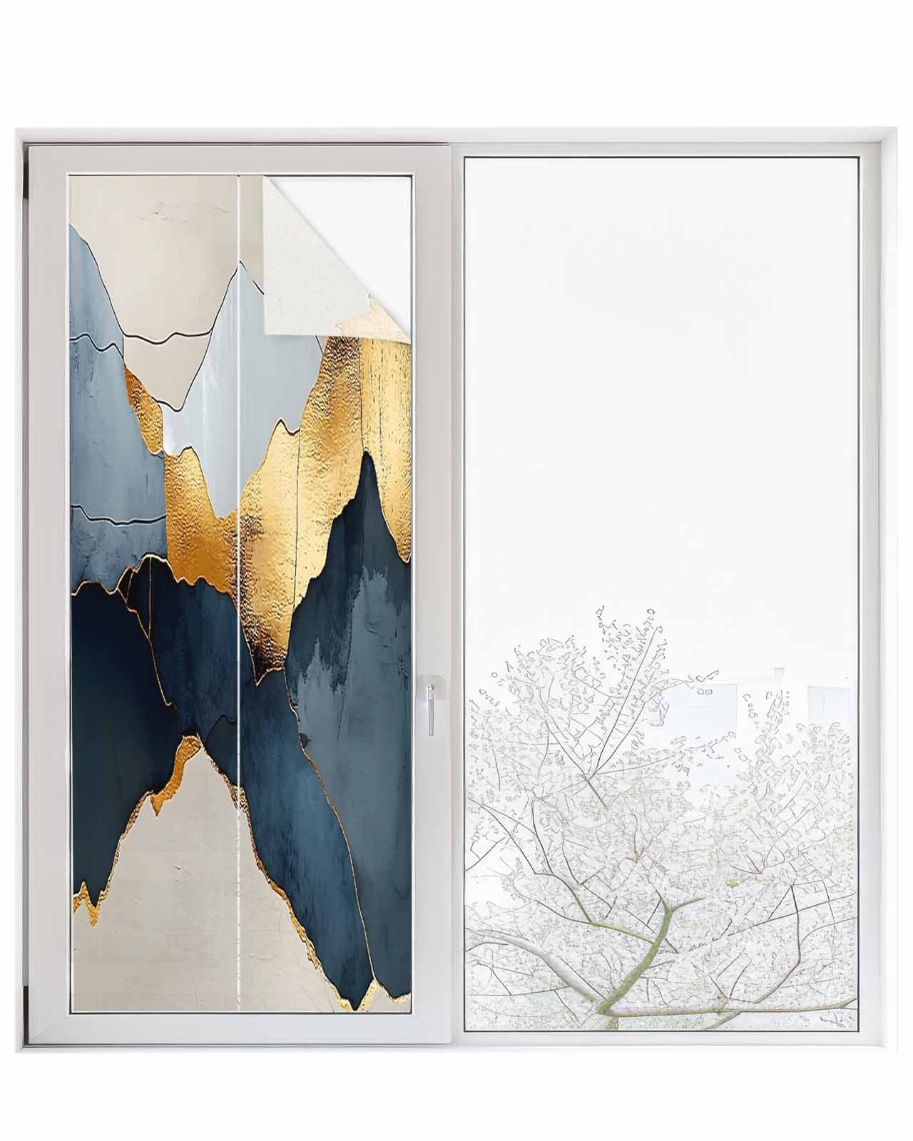 Window Privacy Film Blue Gold Mountain Stained Glass Window Film ...