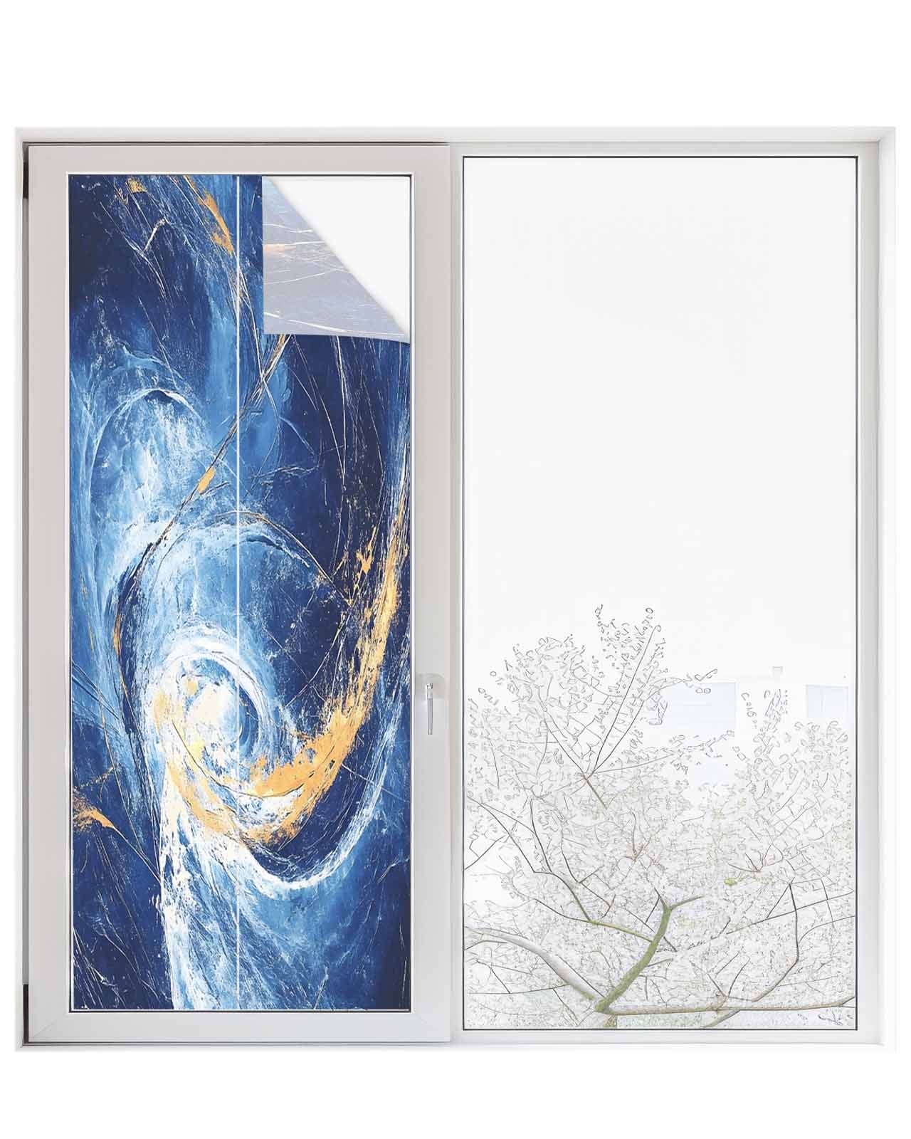 Window Privacy Film Blue Gold Ocean Stained Glass Window Film ...
