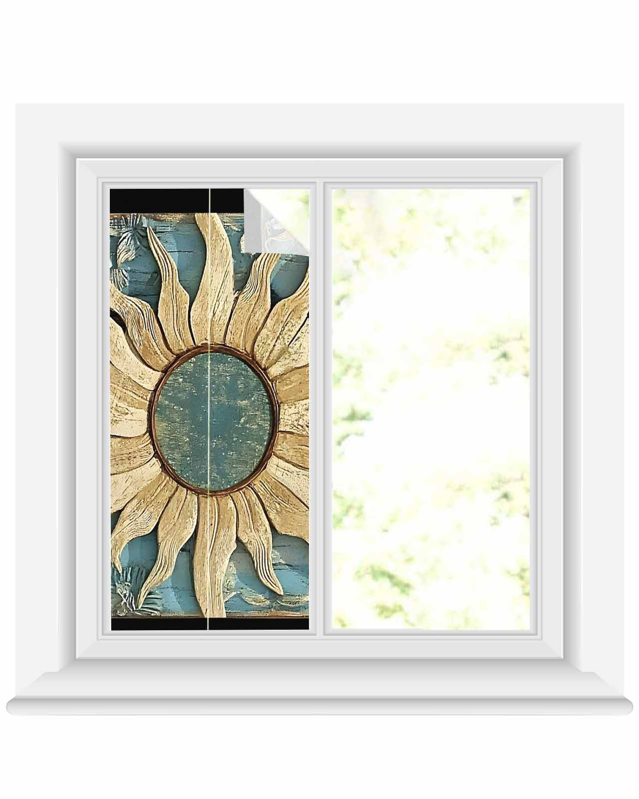 Window Privacy Film Blue Golden Sun Stained Glass Window Film ...